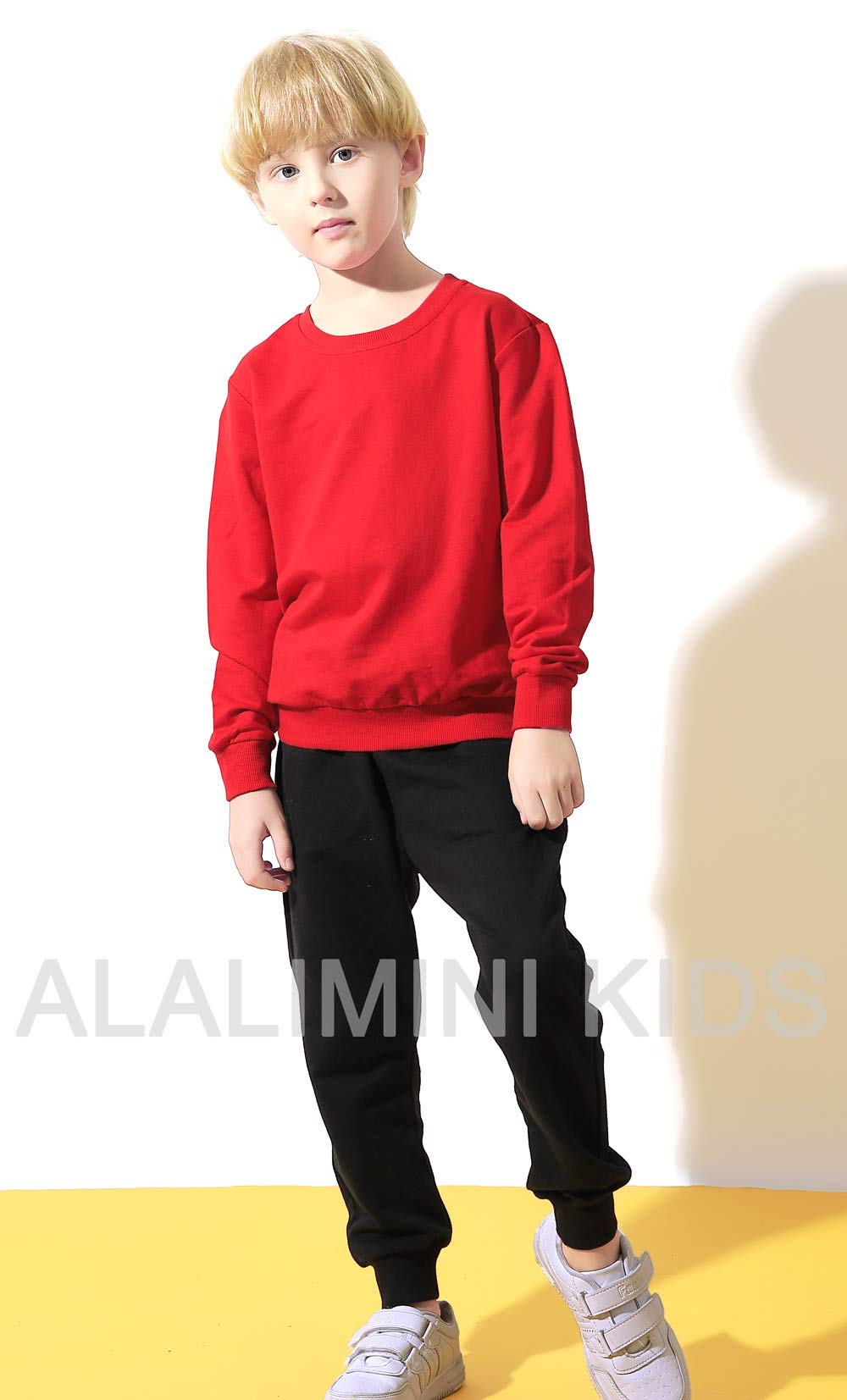 ALALIMINI Boys&Girls Crewneck Sweatshirts Toddler Kids Solid Cotton Long Sleeve Pullover Tshirts (Red, 5T)