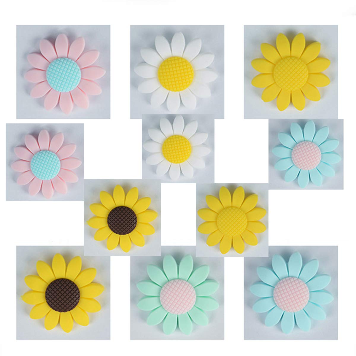 Alenybeby 6pcs Silicone Sunflower Pearl Bead Silicone Animal Flower Beads for Key chain DIY Beading Mom Necklace Jewelry Pendant Accessories (6pcs)