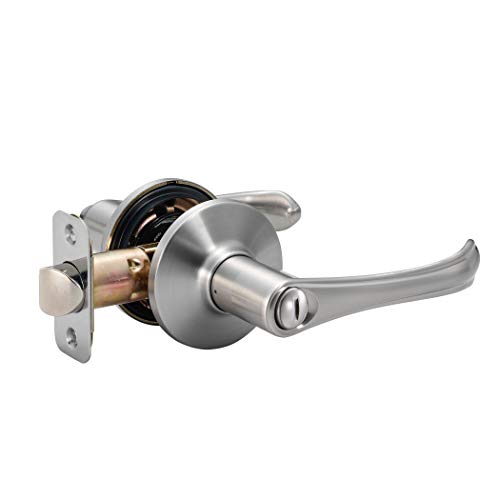 Amazon Basics December Door Lever With Lock, Privacy, Satin Nickel