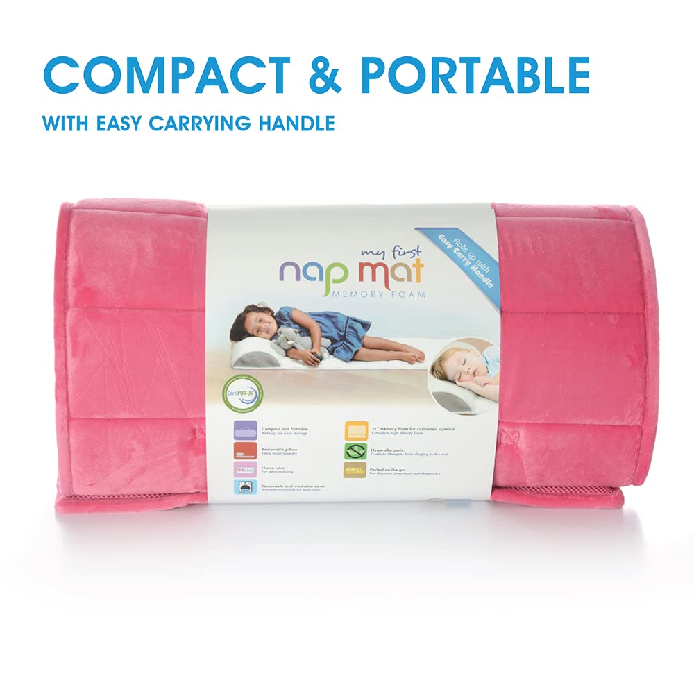 My First - Toddler Nap Mat, Memory Foam Sleeping Mat with a Removable Pillow, Portable and Compact, 41 x 21 x 1 inch, Pink, Pack of 1