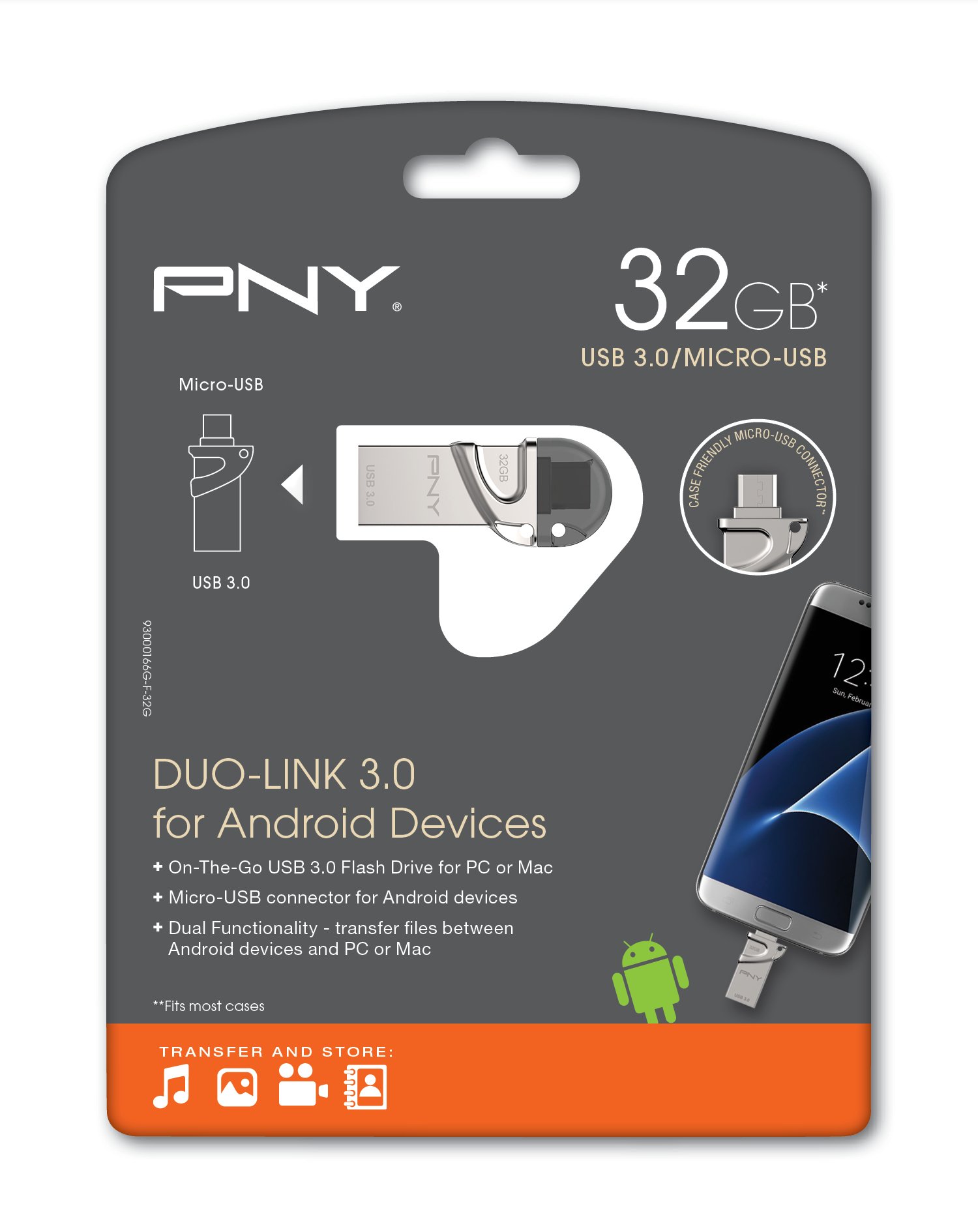 PNY 32GB Duo-Link USB 3.0 OTG Flash Drive for Android - (P-FDI32GOTGTO30-GE)