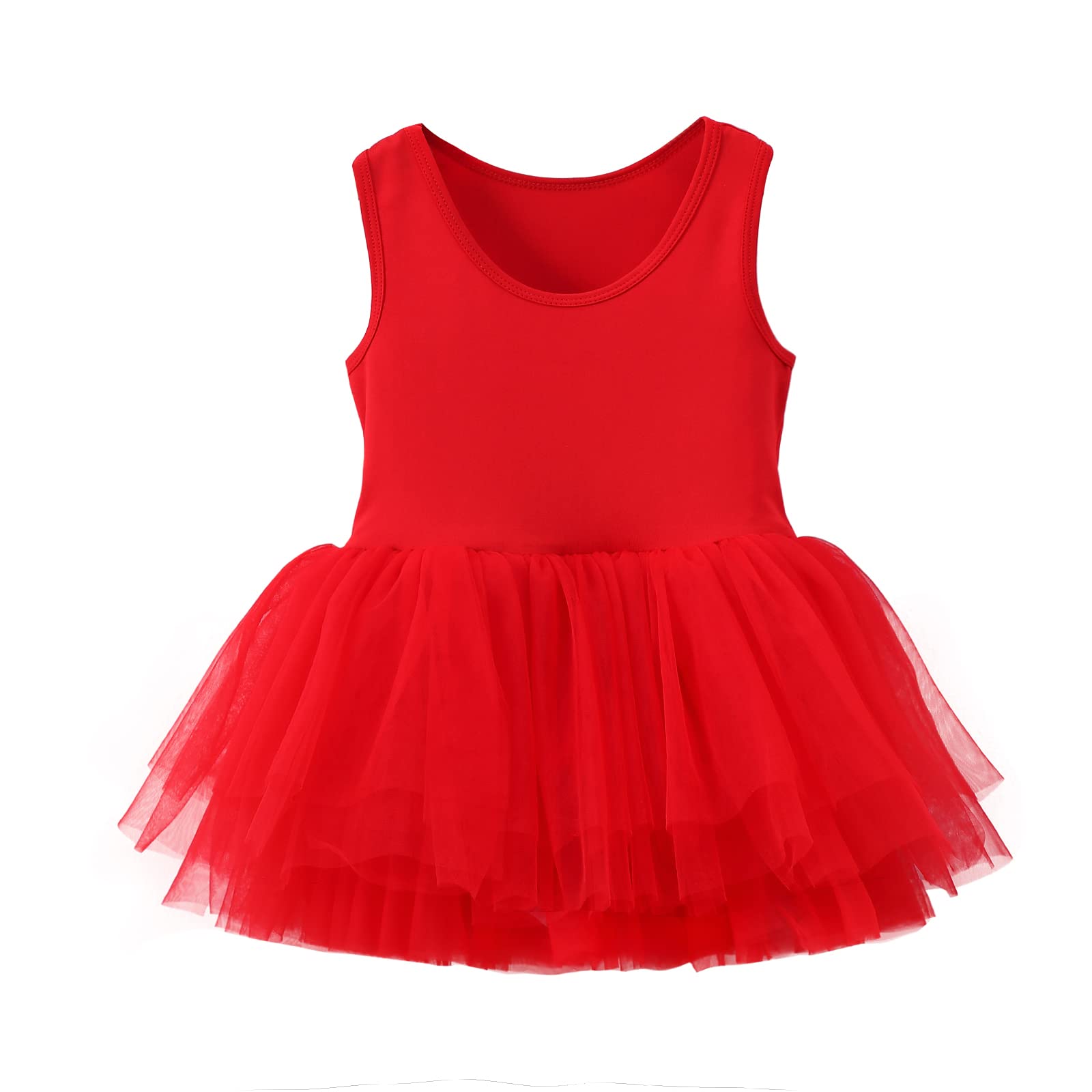 Baby Girls Ballet Tutu Dresses Tank Soft Tulle Skirted Leotard for Dance Red 12-24 Months