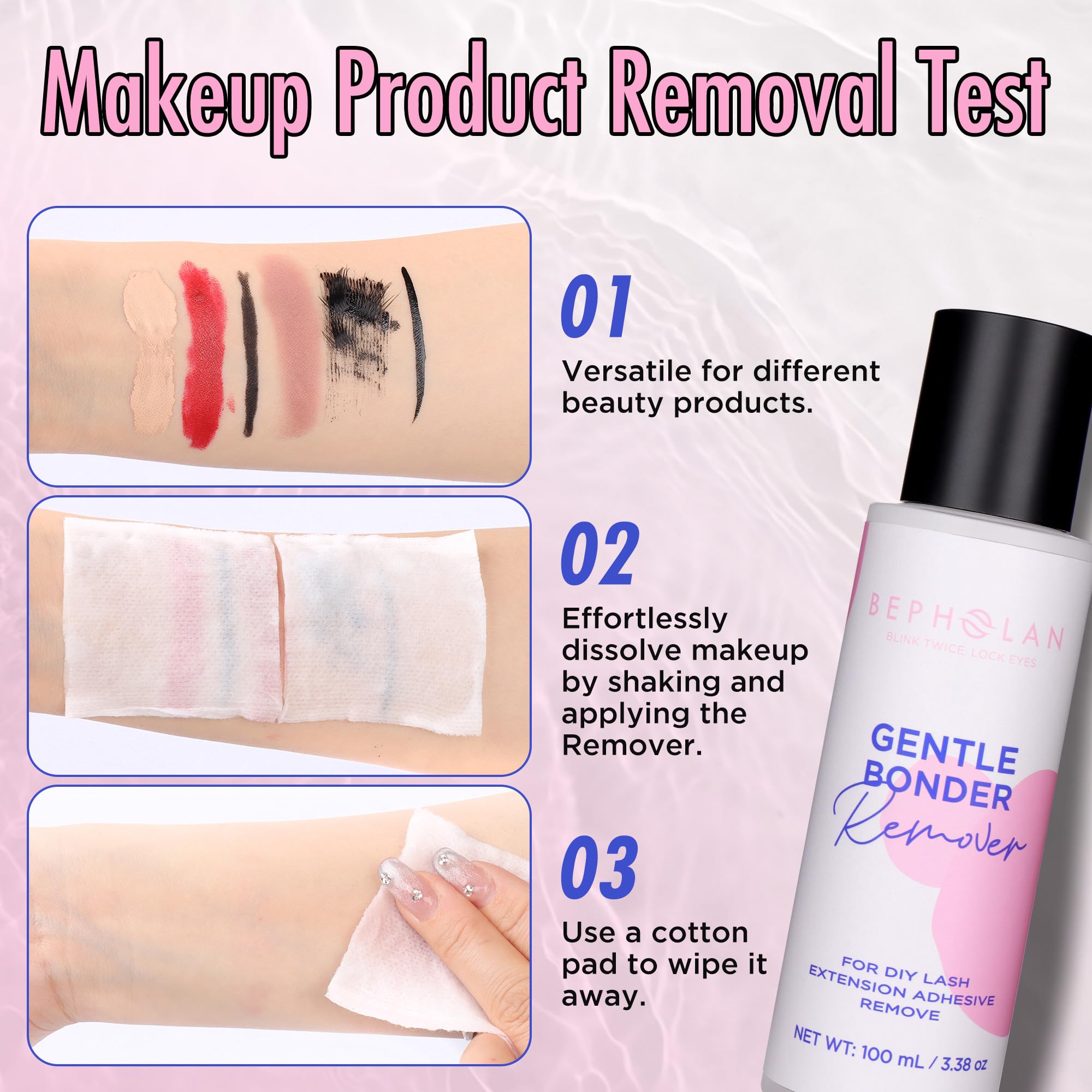 BEPHOLAN Cluster Lash Glue Remover 100ml, DIY Eyelash Extension Remover, Bond & Seal Adhesive Professional & Self Use, for Sensitive Eyes, Eye Makeup & Mascara Remover