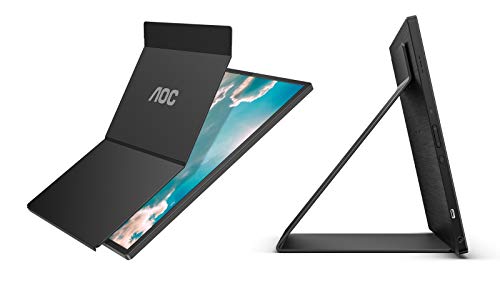 AOC 16T2 15.6" Full HD (1920 x 1080) Touch-enabled portable IPS monitor, USB-C and Micro HDMI inputs, Built-in battery, Stereo speakers, SmartCover, AutoPivot, VESA. For laptops, PC, Mac, consoles