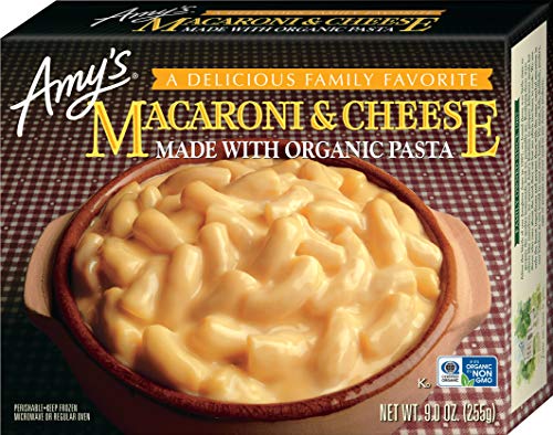 Amy's Frozen Meals, Macaroni and Cheese Frozen Pasta Tray, Made With Organic Pasta and White Cheddar Cheese, Microwave Meals, 9 Oz
