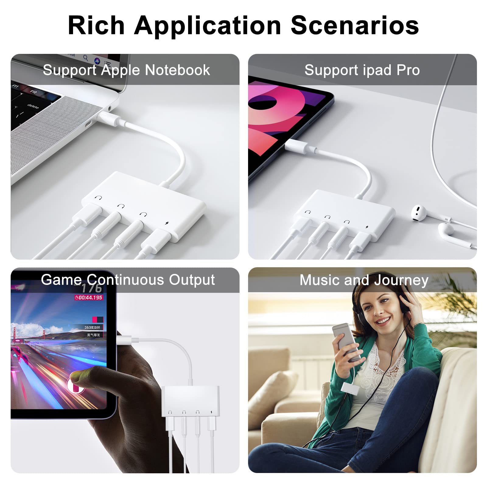 AMLLXEN USB C to 3.5mm Dual Headphone Adapter, iPad Headphone Jack Splitter with Type-C Fast Charging Port, USB-C Headphone Splitter for iPad Pro, iPhone 15, Sansung Galazy, Pixel, etc