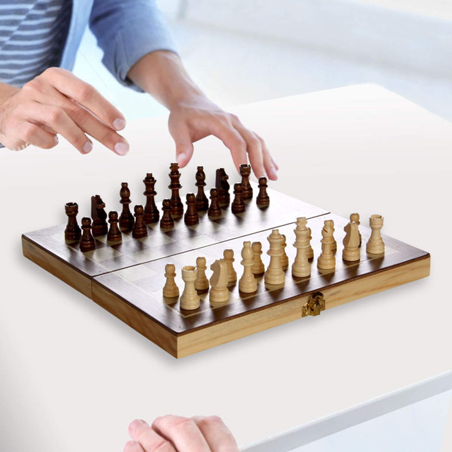 ASNEY Upgraded Magnetic Chess Set, 12β x 12β Folding Wooden Chess Set with Magnetic Crafted Chess Pieces, Chess Game Board Set with Storage Slots, Includes Extra Kings, Queens and Carry Bag