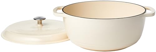 Amazon Basics Enameled Cast Iron Round Dutch Oven with Lid and Dual Handles, Heavy-Duty & Large, 7.3-Quart, White