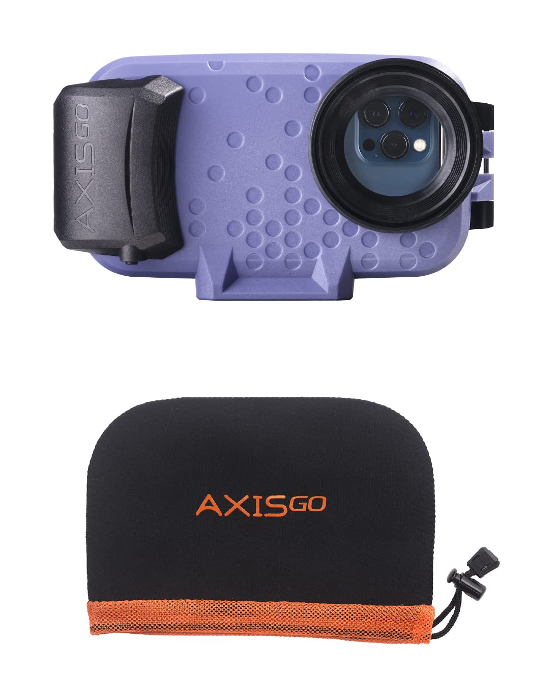 AquaTech AxisGO iPhone 12 Waterproof Phone Housing for Underwater Action Photography Snorkeling Surfing Travel Case - Astral Purple Bundle