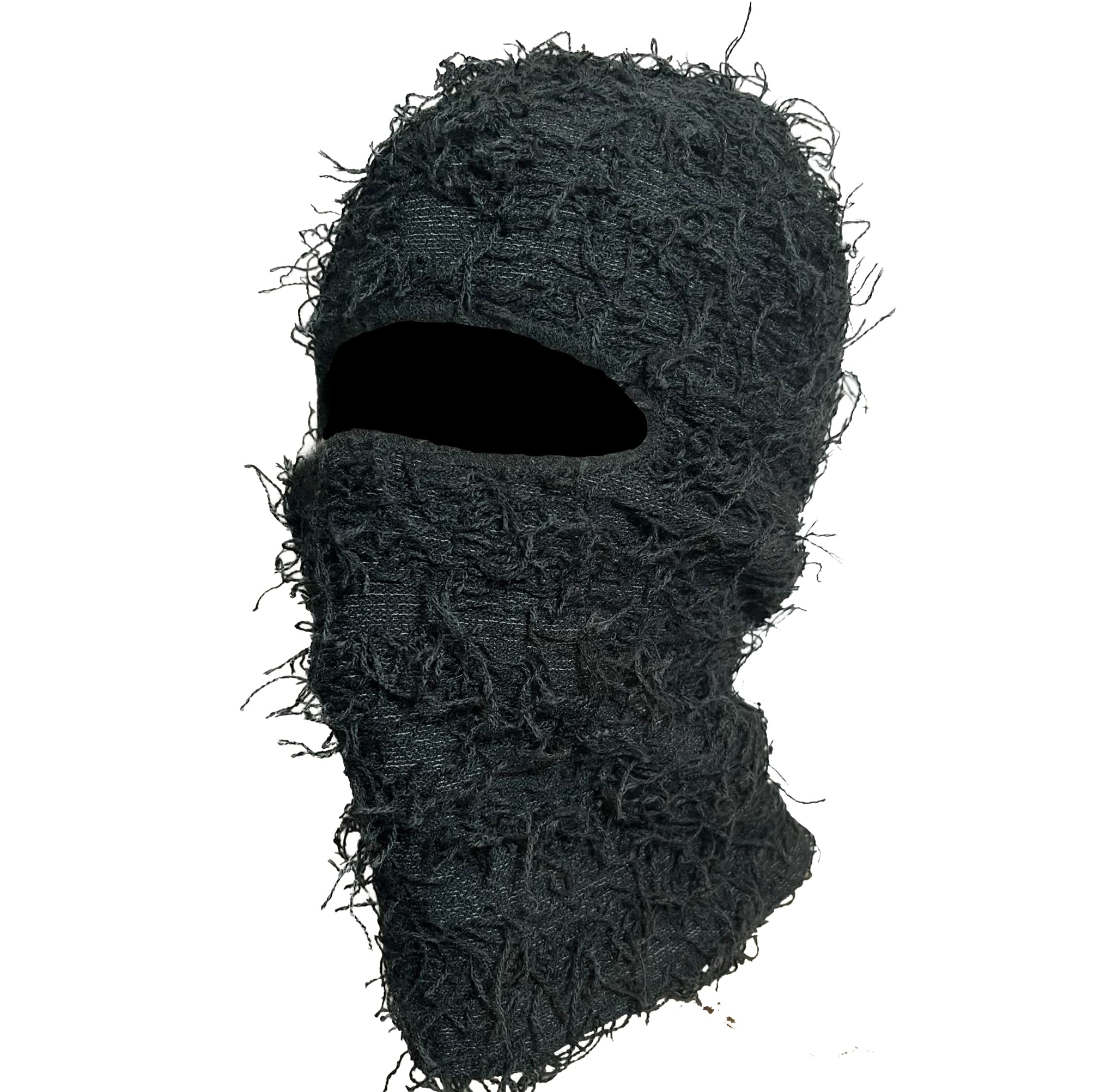 Balaclava Distressed Knitted Full Face Cover Fashion Winter Neck Warmer for Men Women Fits All Windproof (Black)