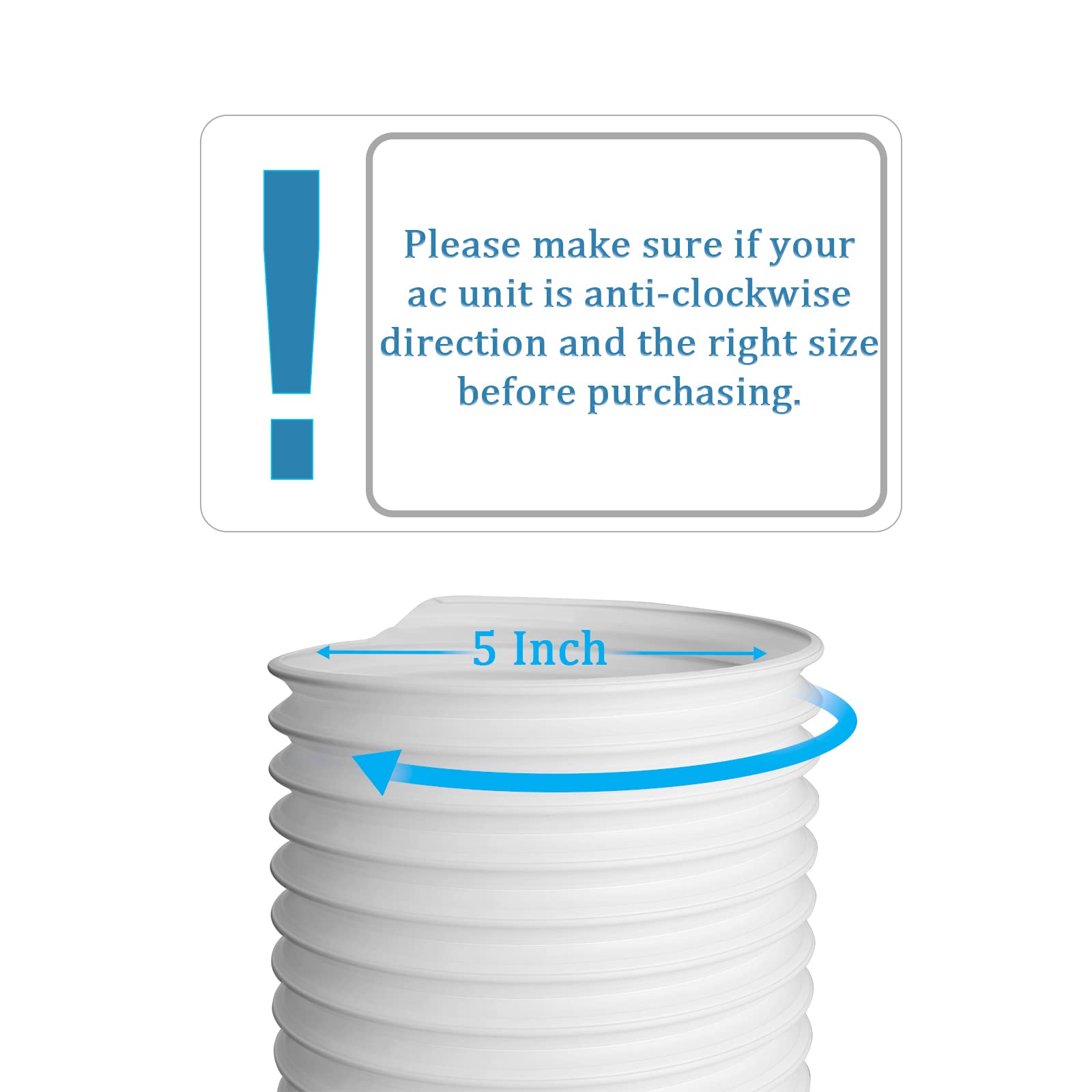 Lg Portable Air Conditioner Parts, Premium Exhaust Vent AC Hose Extension for Universal AC Accessories-5 Inch Diameter, 78 Inch Length.(Anti-Clockwise Thread 16 x 5 x 5 inches, Small Size, White)