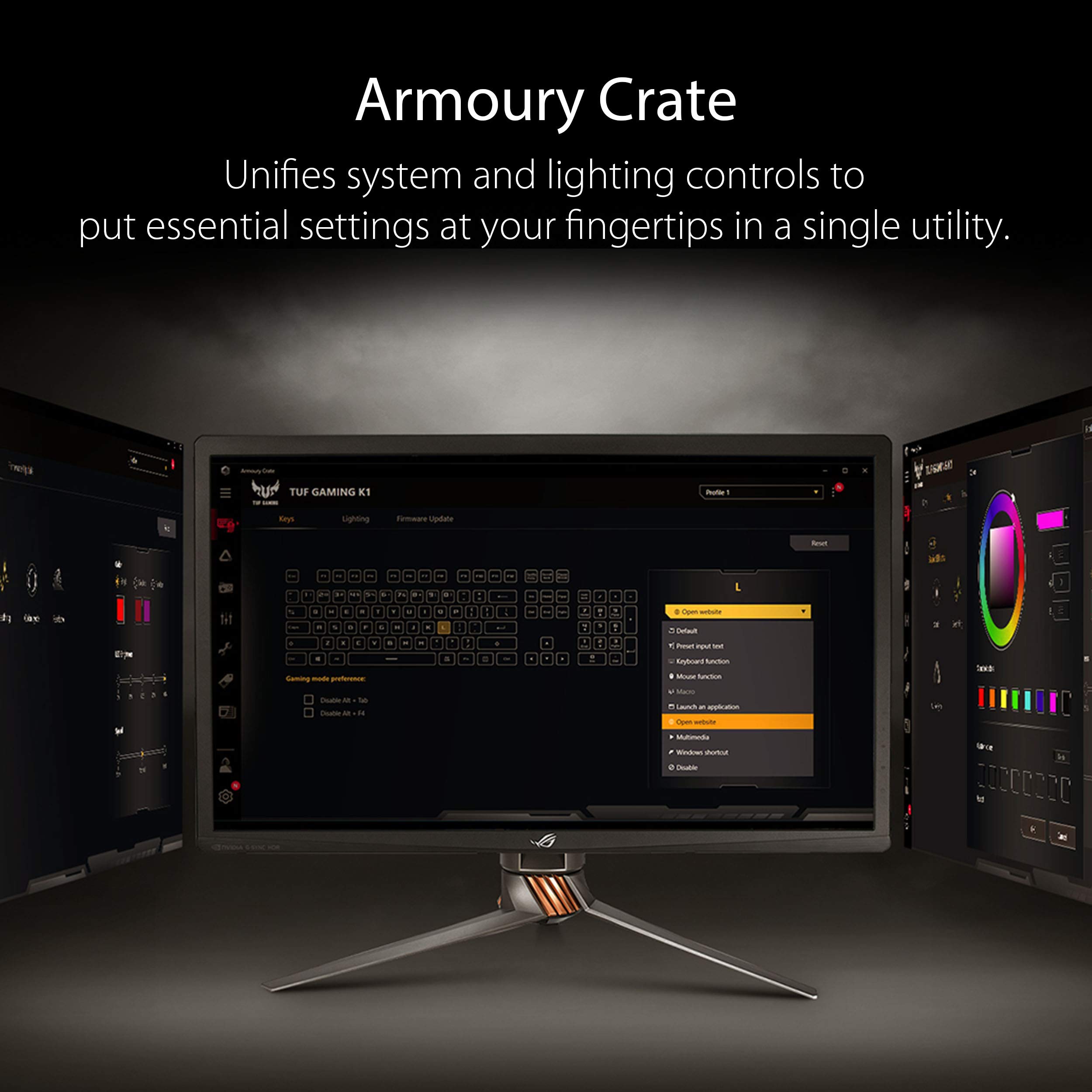 ASUS Membrane Gaming Keyboard for PC - TUF K1 | Programmable, Onboard Memory | Dedicated Volume Knob, Aura Sync RGB & Side Lighting | Detachable Wrist Rest | Spill-Resistant | Highly Durable | Black