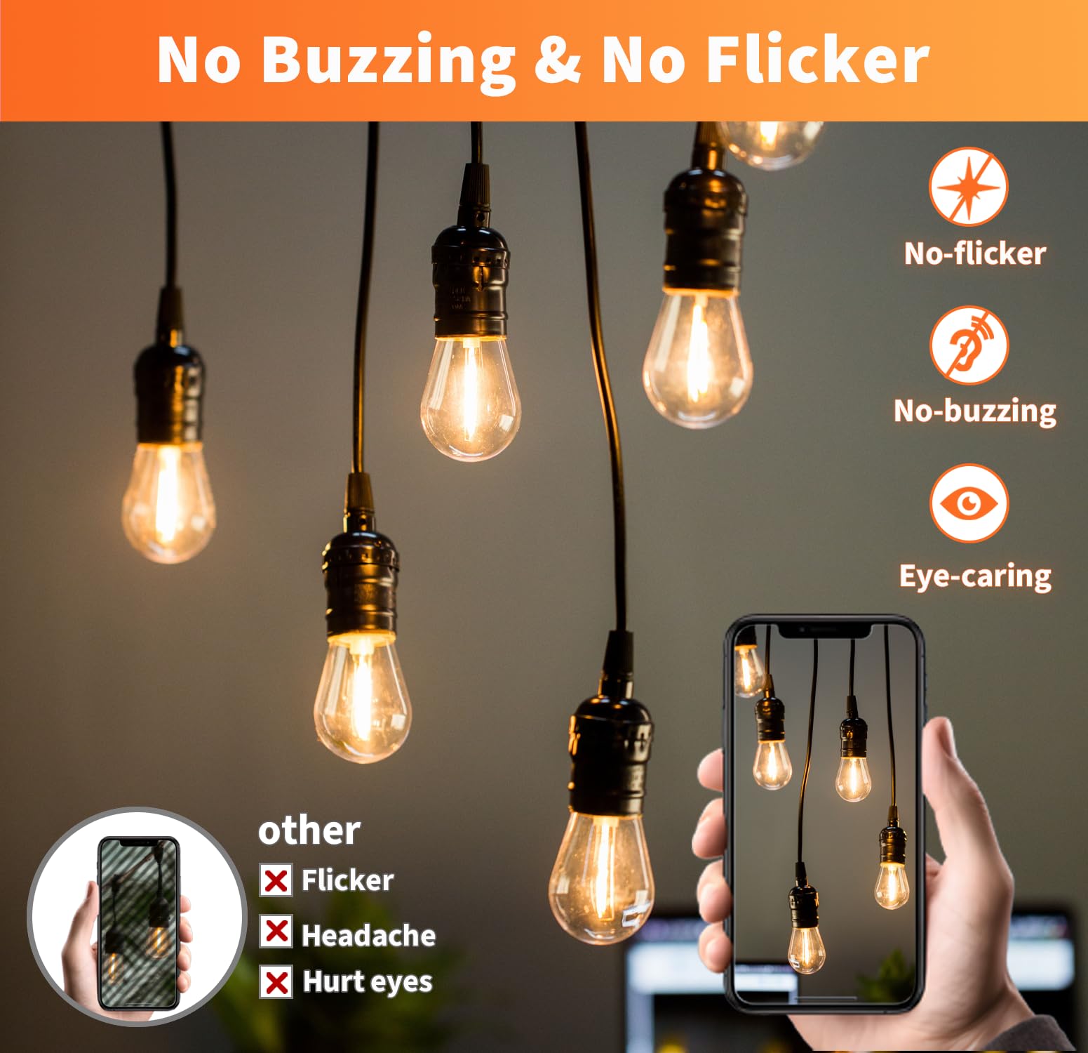 ALAMPEVER LED String Light Bulbs,E26 Bulb for Outdoor String Lights Bulb,24 Pack Waterproof S14 Replacement LED Bulbs,5W,2200K Warm White,Non-Dimmable