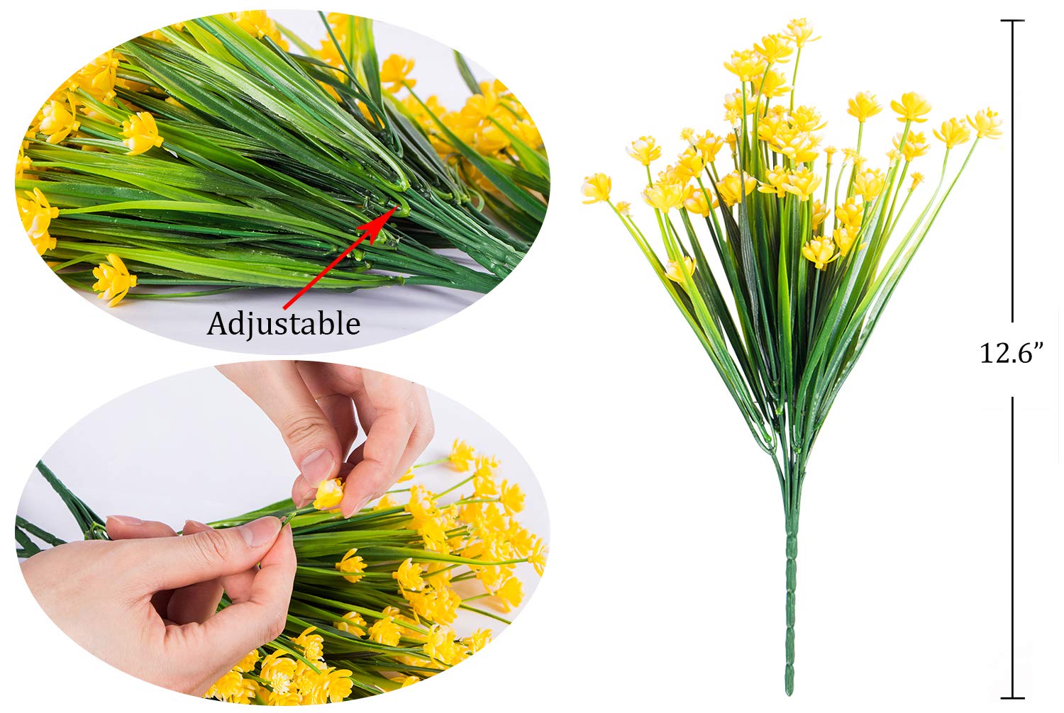 Foraineam 10 Bundles Yellow Daffodils Artificial Flowers Fake Plants Plastic Bushes Greenery Shrubs Fence Indoor Outdoor Hanging Planter Home Garden Decor