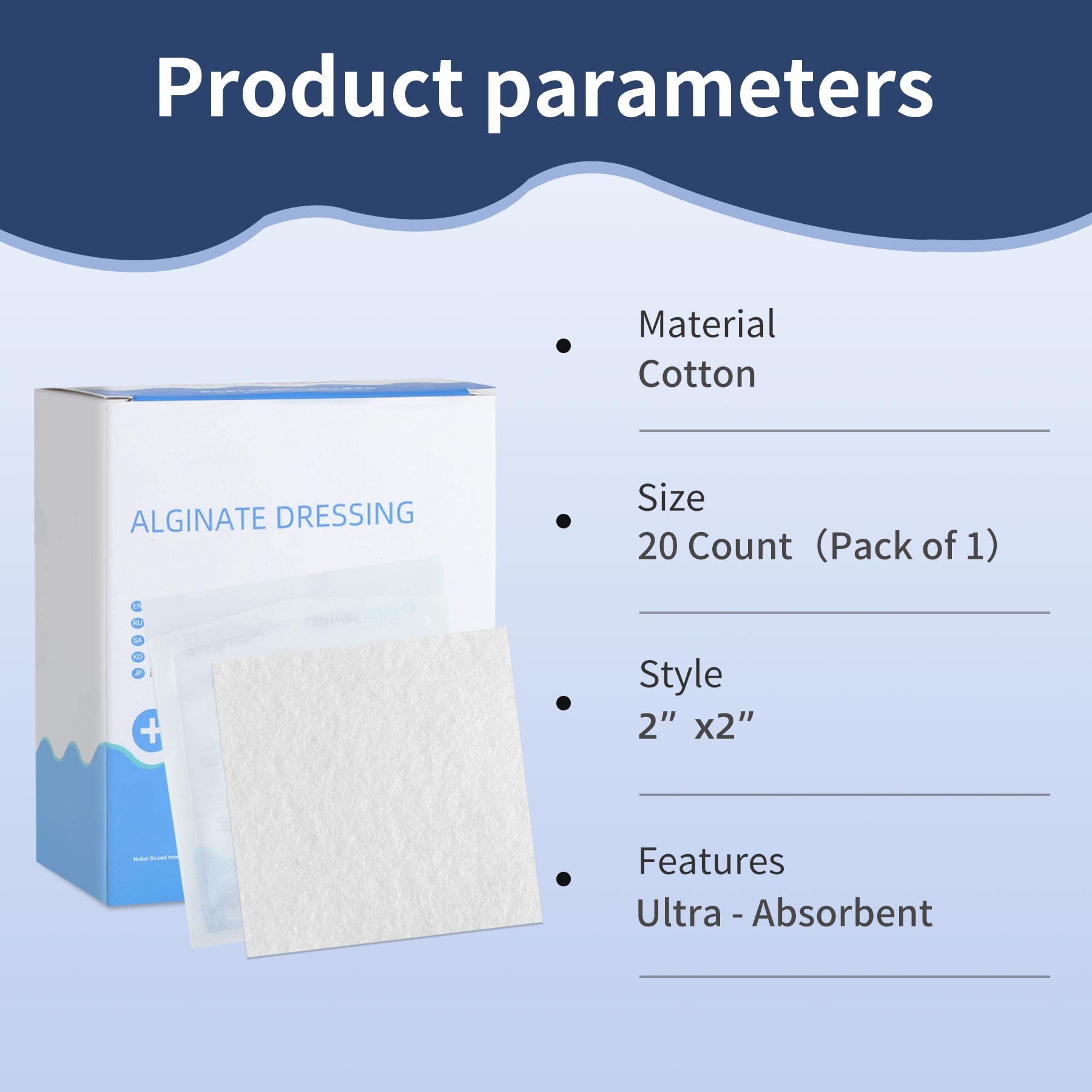Alginate Wound Dressing, 2”x 2” Patches, 20 Count, Non-Stick Padding, Highly Absorbent Wound Dressings Pads for Emergency Care, Fast Healing