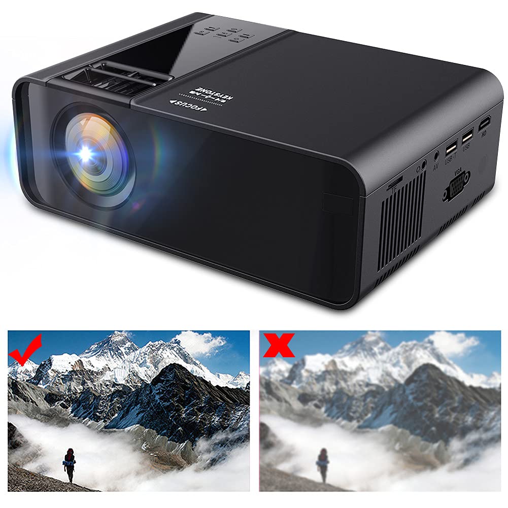 ASHATA Portable HD Projector, 150'' 3D HDMI Video Projector with Holder and Remote Control, Support Dual USB HDMI VGA AV Interface Compatible with TV Stick, Laptop, for iOS, for Android Black