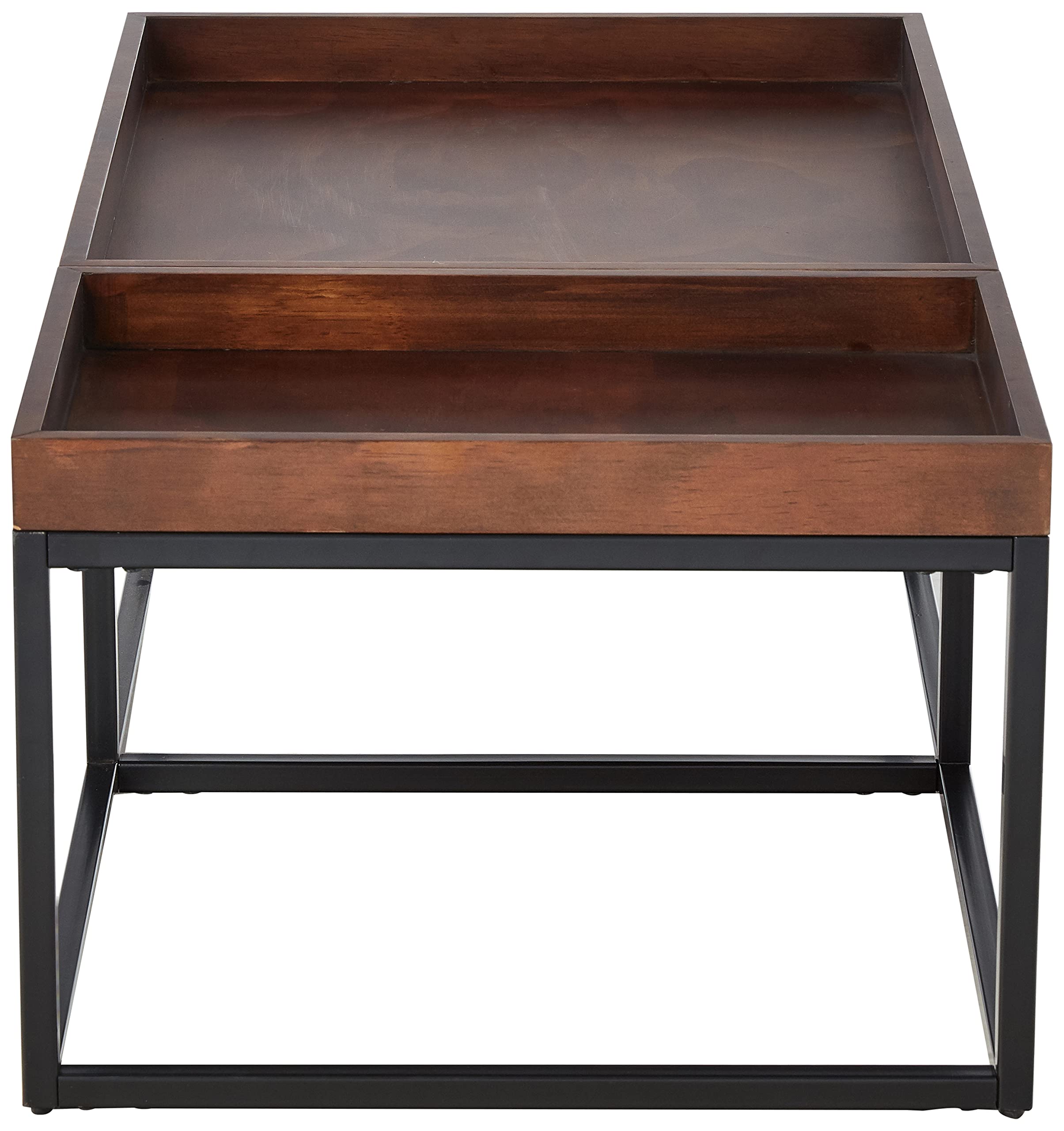 Amazon Brand – Rivet Modern Industrial Coffee Table with Metal Base and Trays, 42.1"W, Walnut Finish