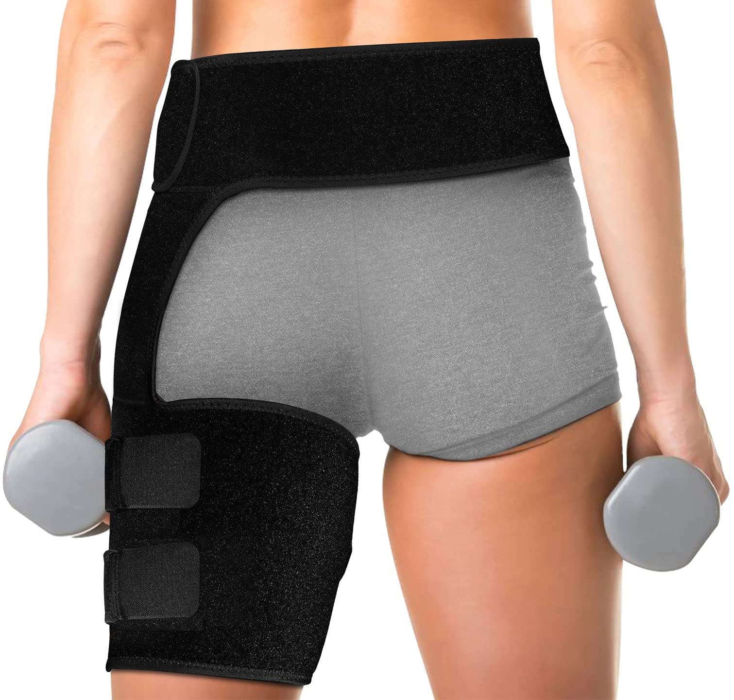 Auskang Hip Brace Adjustable Groin Support Compression Recovery Thigh Wrap,for Pulled Groin Sciatic Nerve Pain Hamstring Injury Recovery and Rehab Fits Both Legs Men & Women