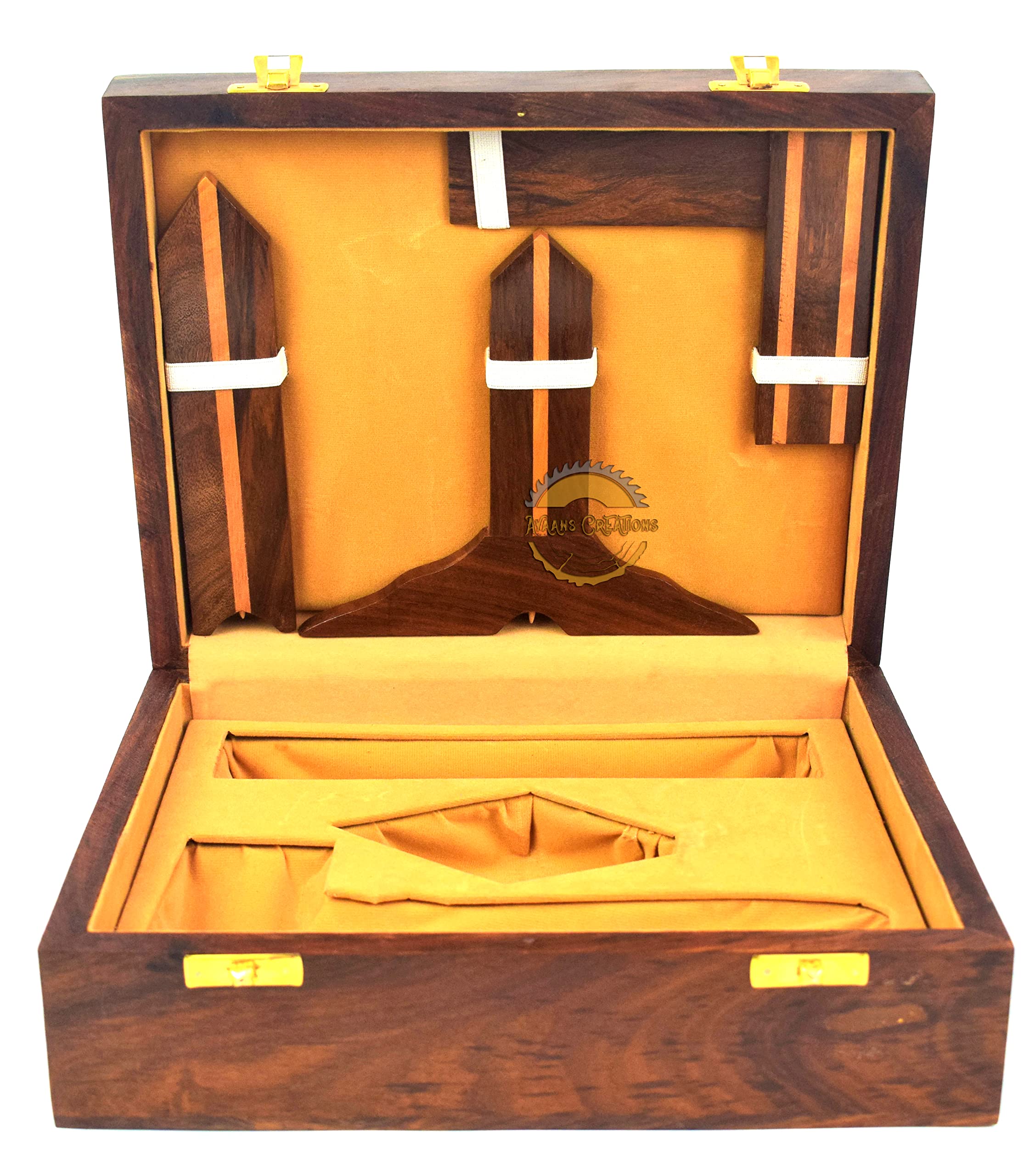 Wooden Masonic Plumb Square And Rule Wooden Masonic Working Tools set with Golden Color Plated trowel Fully Classic Creamy Theme by AYAANS (Cream Theme)