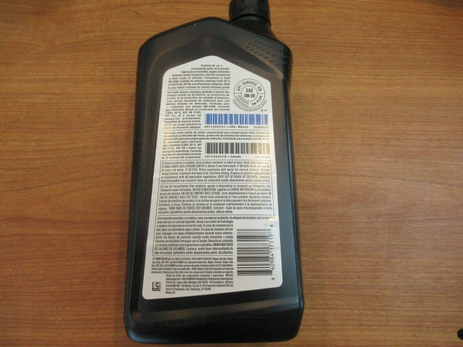 Dodge Chrysler 5.7L Hemi Mopar MaxPro 5w20 Oil & Filter Change Kit