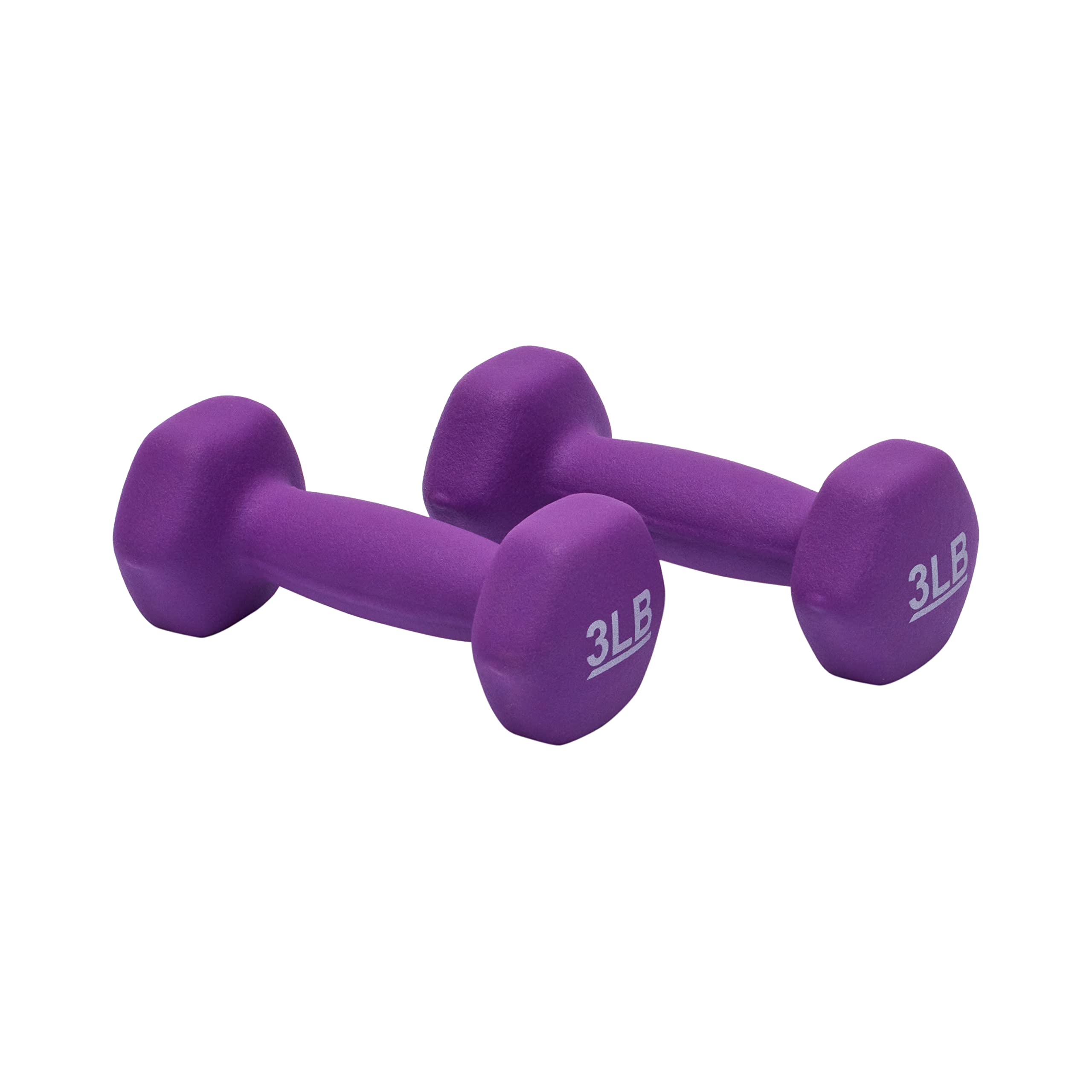 Amazon Basics Extra Thick Exercise Yoga Gym Floor Mat with Carrying Strap - 74 x 24 x .5 Inches, Purple & Neoprene Hexagon Workout Dumbbell Hand Weight, 3-Pound, Purple - Set of 2