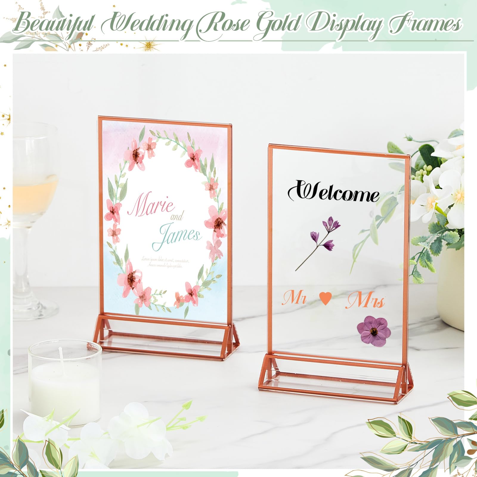 Suzile 30 Pcs Clear Acrylic Table Sign Holders 4 x 6 Inches Double Sided Rose Gold Borders Wedding Table Number Display Holder Picture Frames for Reception Anniversary Bridal Shower
