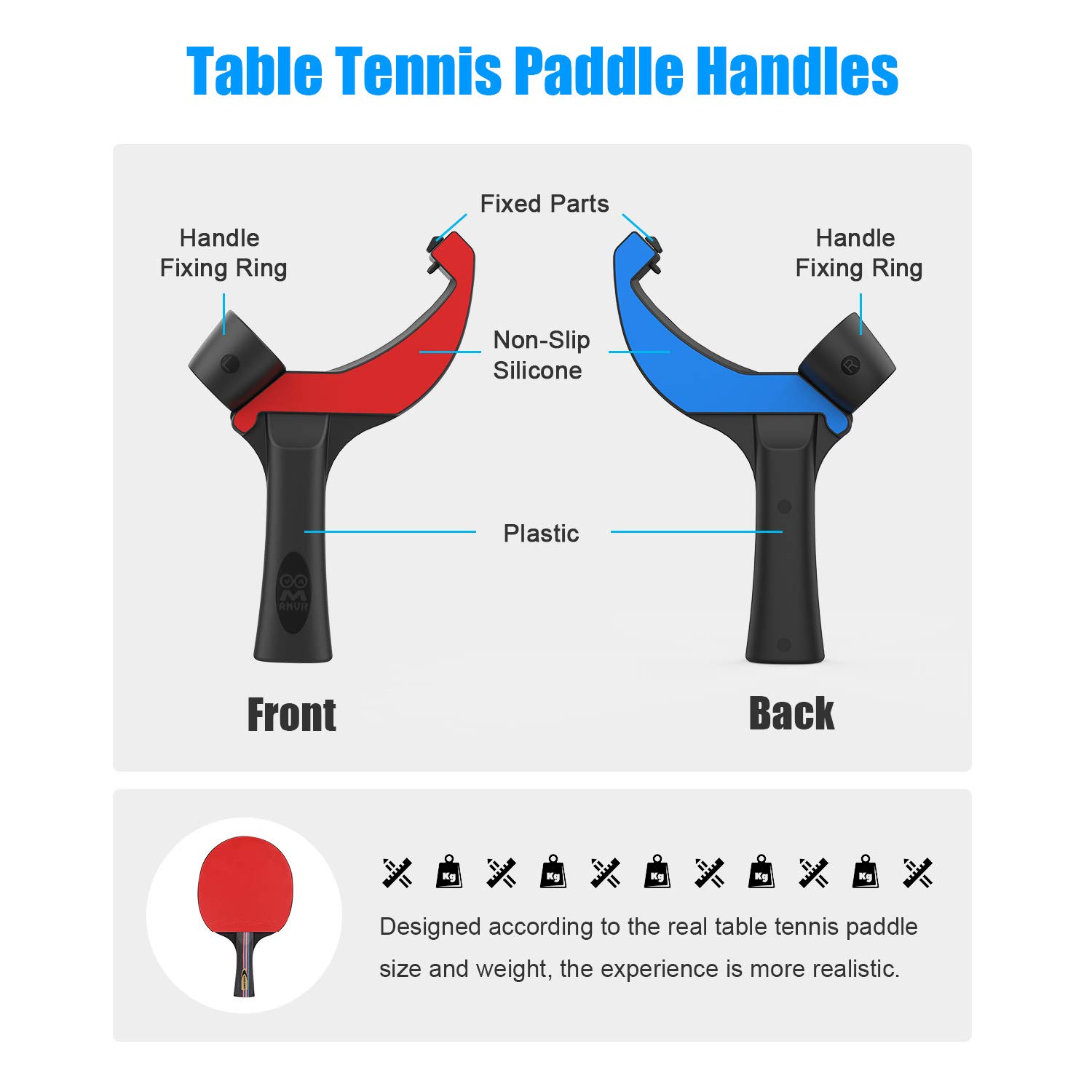 AMVR Table Tennis Paddle Grip Handle, Left & Right Handle Silicone Protective Cover Rings for Oculus Quest or Rift S Touch Controllers Playing Eleven Table Tennis VR Game (Not Fit Quest 2)