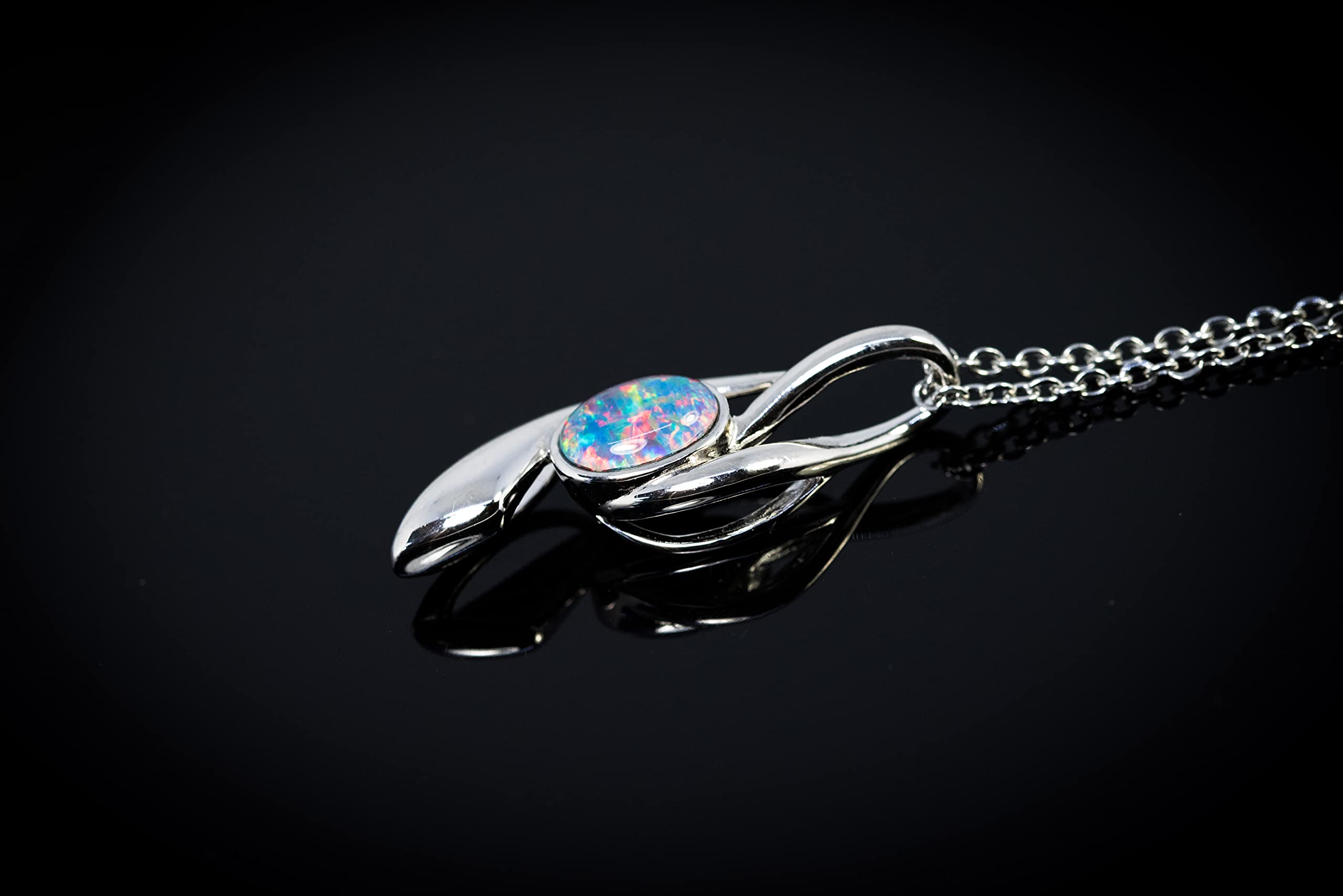 Australian Triplet Opal Necklace - Genuine Australian Triplets Opal Necklace Pendant in Sterling Silver White Gold Plated Women's Jewelry (Multi Color)