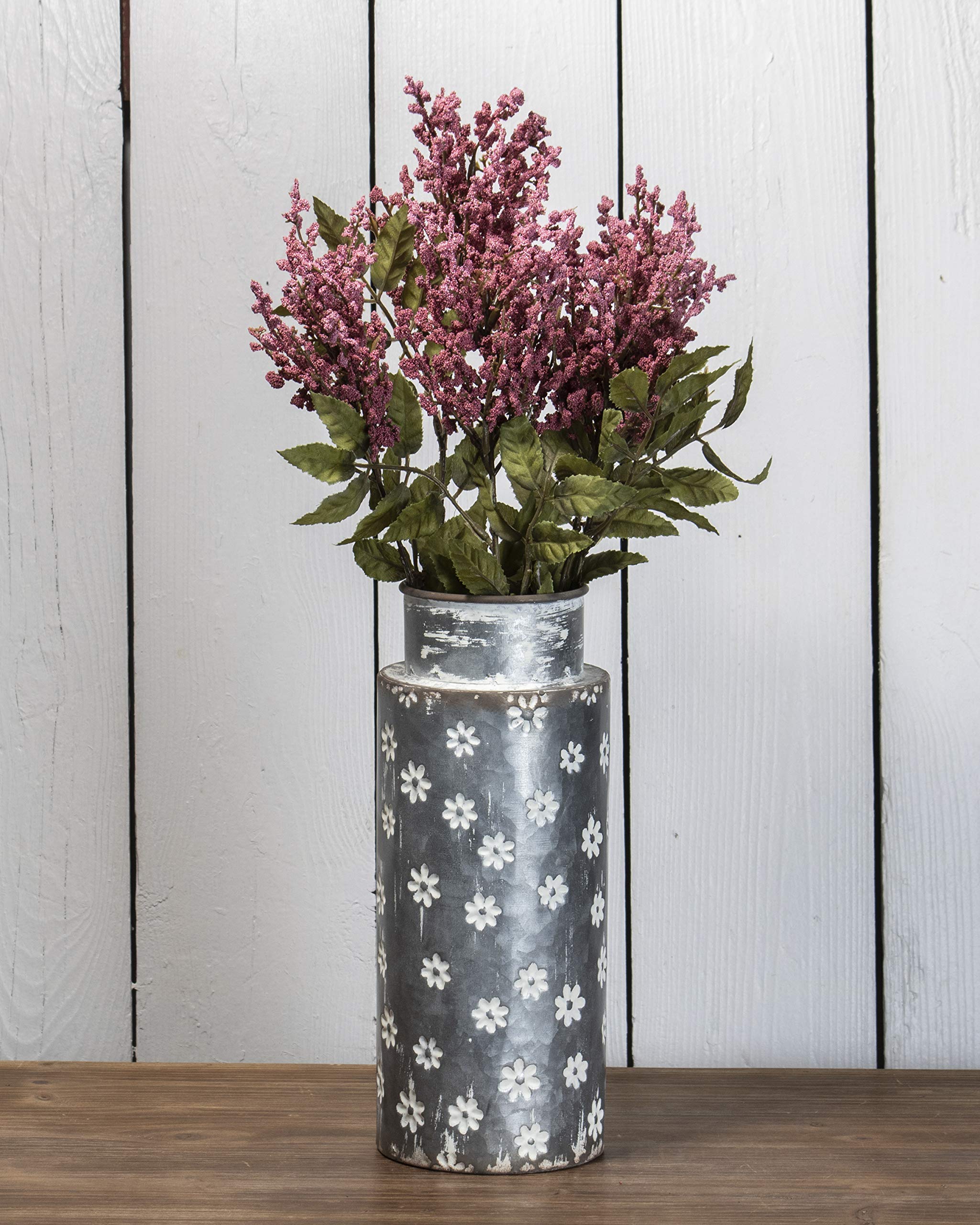 Foreside Home & Garden Rustic Whitewashed Floral Galvanized Metal Decorative Vase, 71