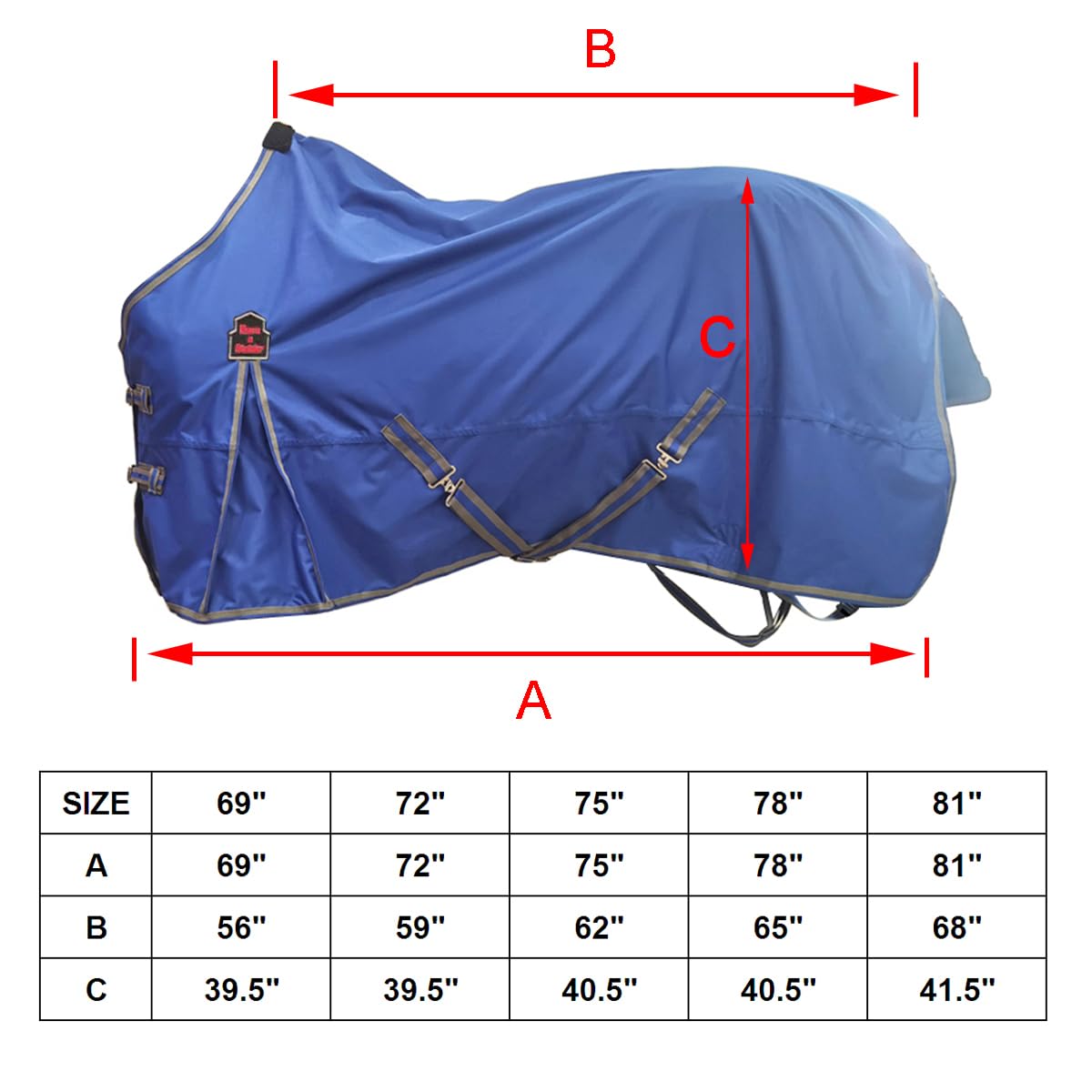BARN & STABLE 600D 3000mm/3000mvp Super Breathable & Waterproof Horse Rain Sheet, Turnout Blanket Sheet for Horse with Leg Strap - no Fill