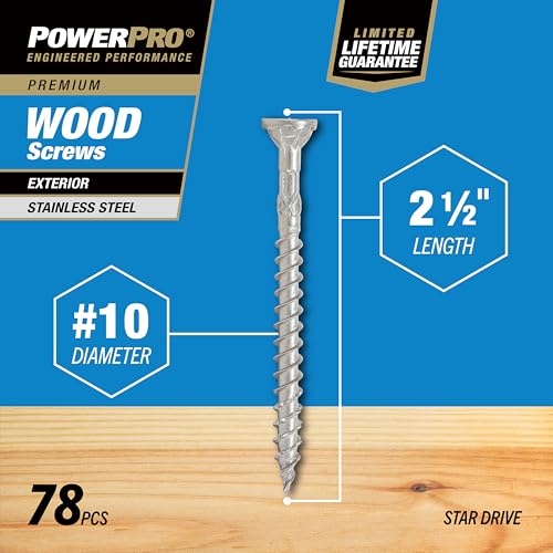 Power Pro Premium 305 Stainless Steel Wood Screws (#10 x 2-1/2") - 1lb Box