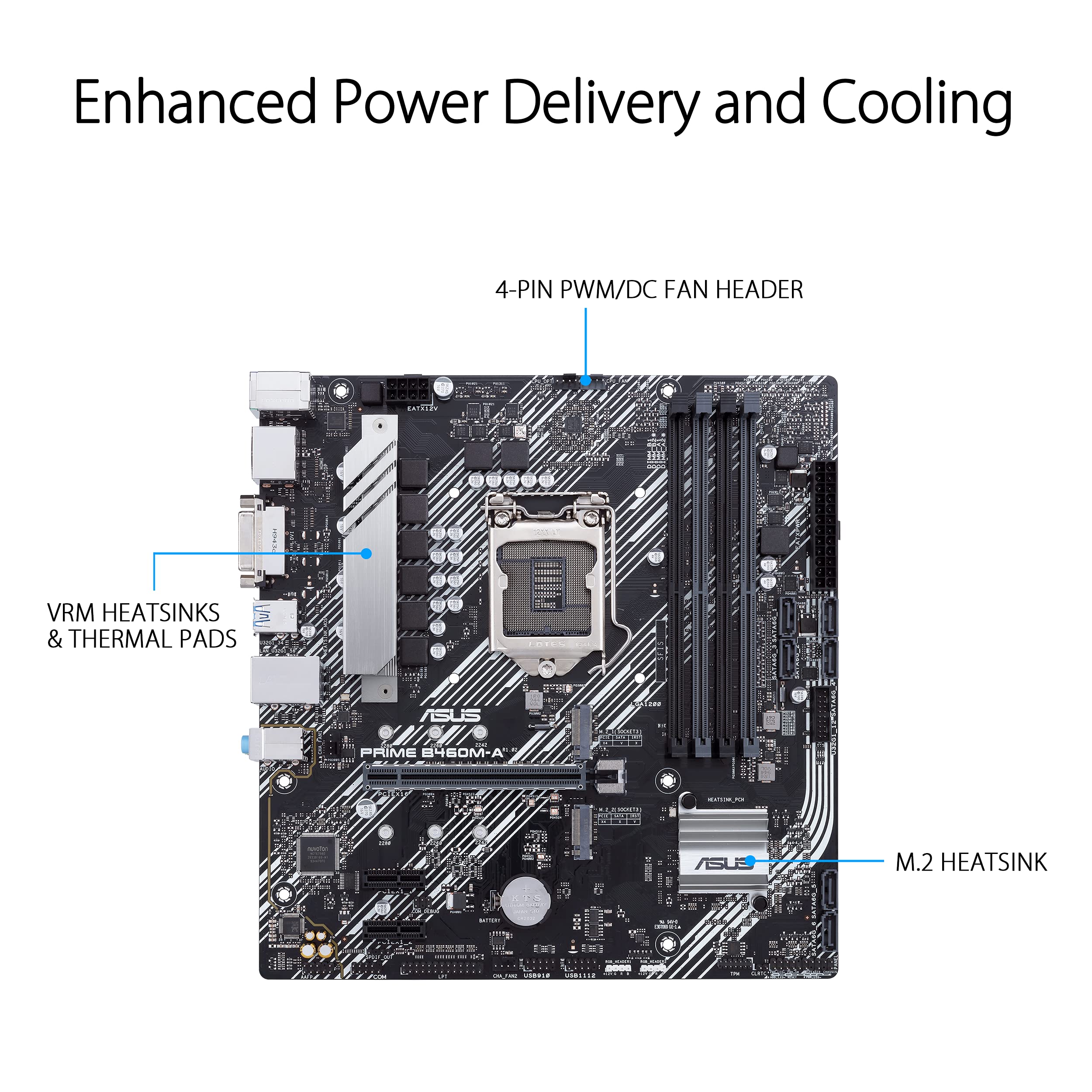 ASUS Prime B460M-A LGA 1200 (IntelĀ® 10th Gen) Micro ATX Motherboard (Dual M.2, 1Gb LAN, USB 3.2 Gen 1 Ports, HDMI, DisplayPort, 4K@60Hz and Aura Sync RGB)