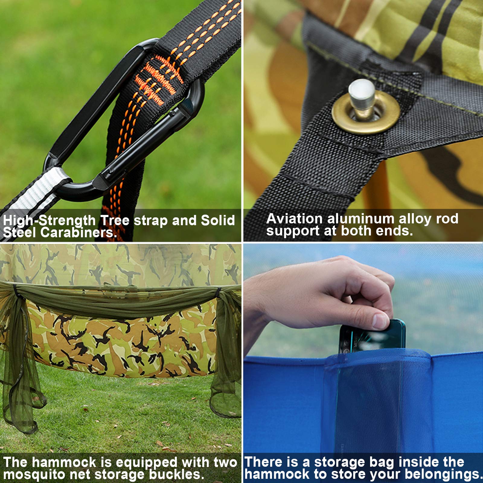 AMZQJD Anti-Rollover Camping Hammock Double & Single Portable Hammocks with Mosquito/Bug Net for Outdoor Travel (Blue)