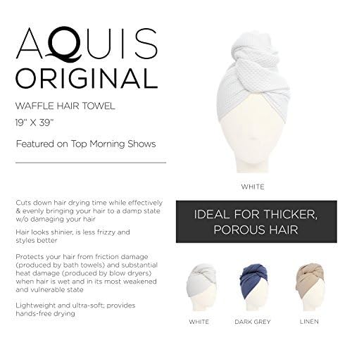 AQUIS Original Waffle Hair Towel, Ultra Absorbent & Fast Drying Microfiber Towel for Thick Hair, Linen