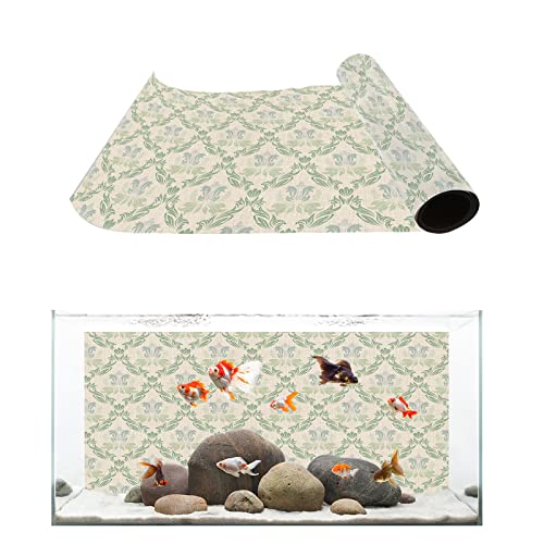 Aquarium Background Baroque Texture 18.4x30.4 inch Fish Tank Background PVC Fish Backdrop Wallpaper for Background Aquarium Rustic Style Retro Leaves Patterns