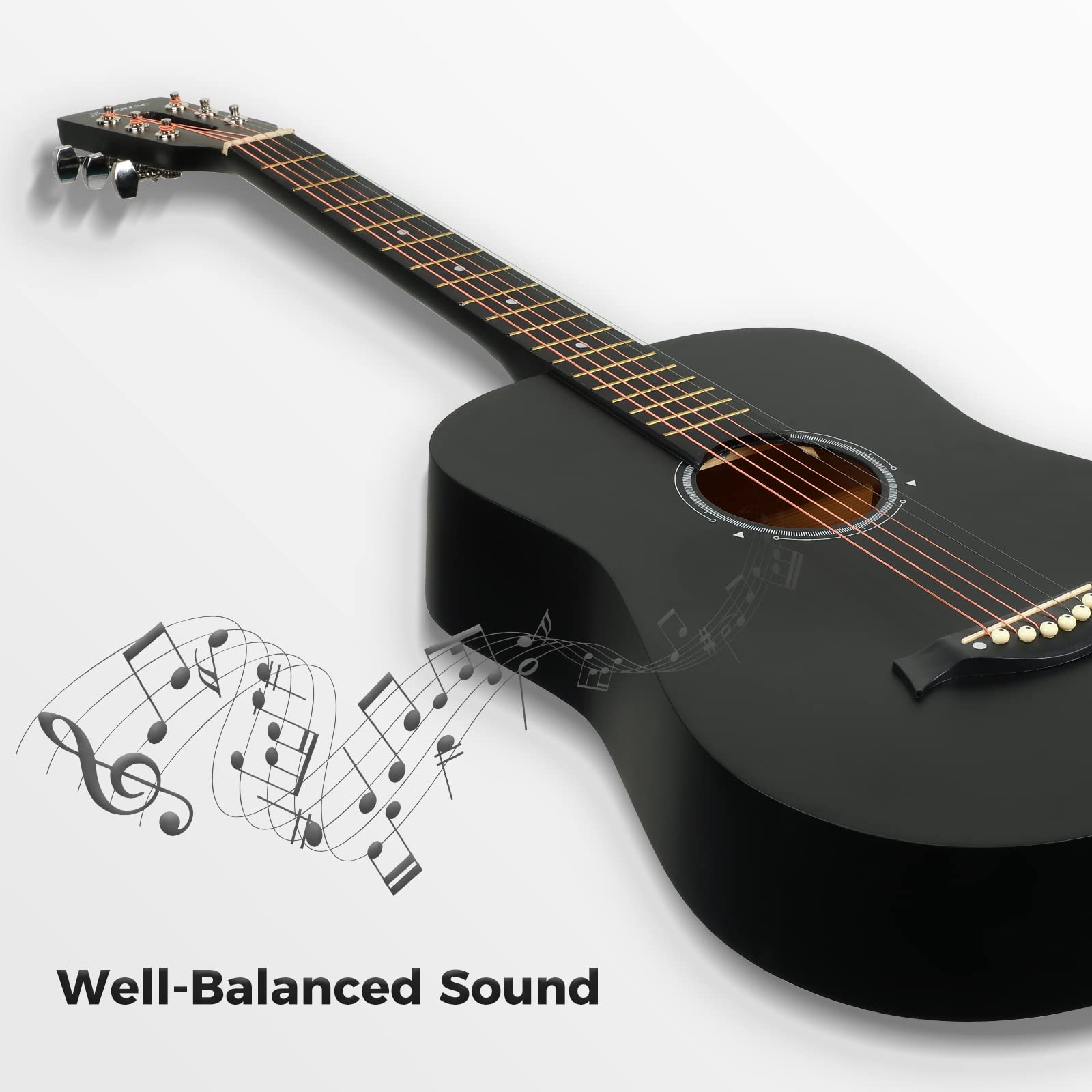 Asmuse 38 inch Acoustic Guitar Kit, Full Size Classical Acoustic Guitar 6 Strings with Gig Bag, Picks, Strap Accessories for Beginners Adults Teens (Black)