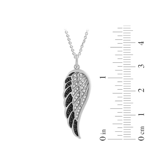 Amazon Essentials Sterling Silver Black and White Diamond Angel Wing Pendant Necklace (1/5 cttw), 18", (previously Amazon Collection)