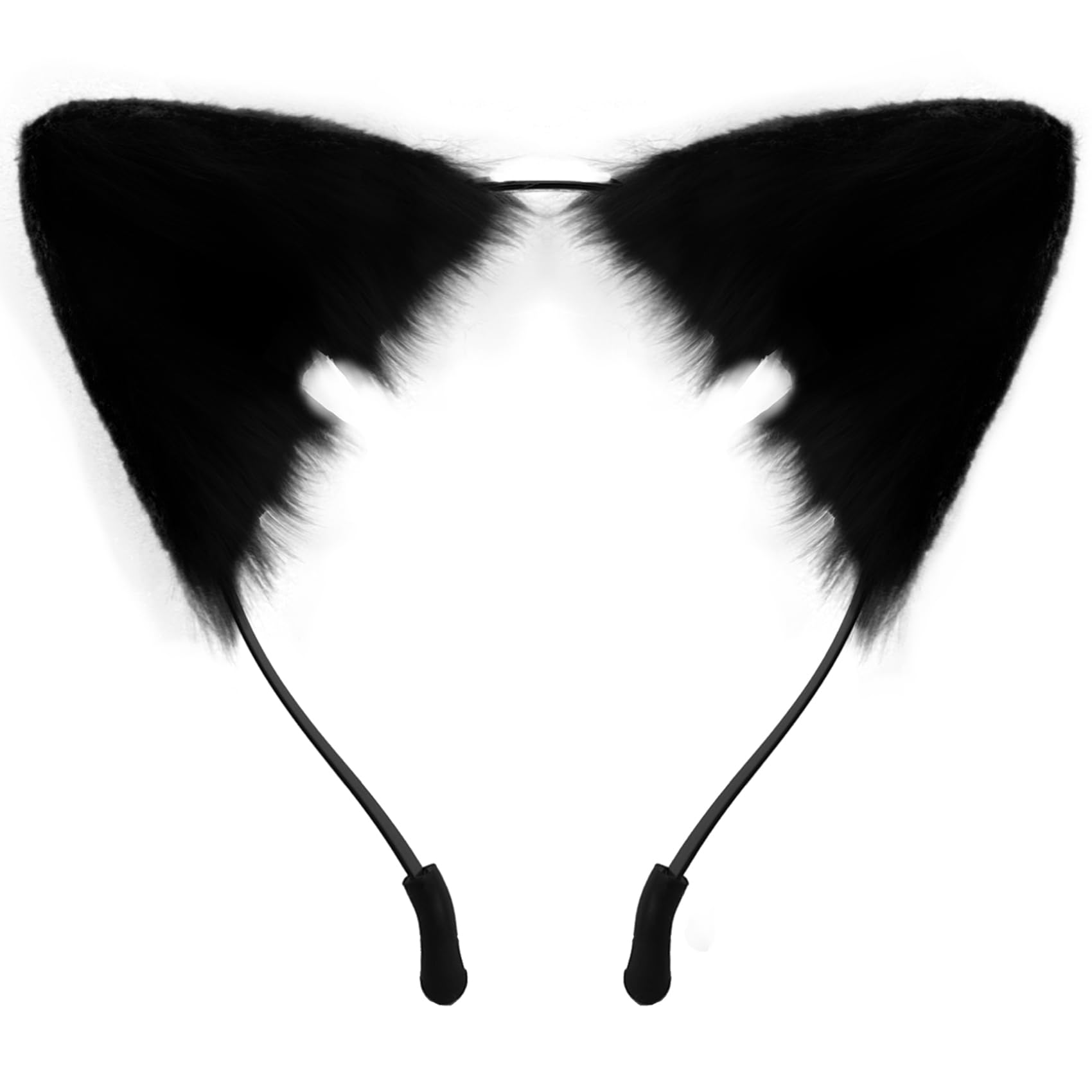 anpiwshjo Fox Cat Wolf Rat Ears Headband, Halloween Furry Headband, Animal Ears Headband, Halloween Christmas Cat Costumes Cosplay Party for Women Men Adult (Black)