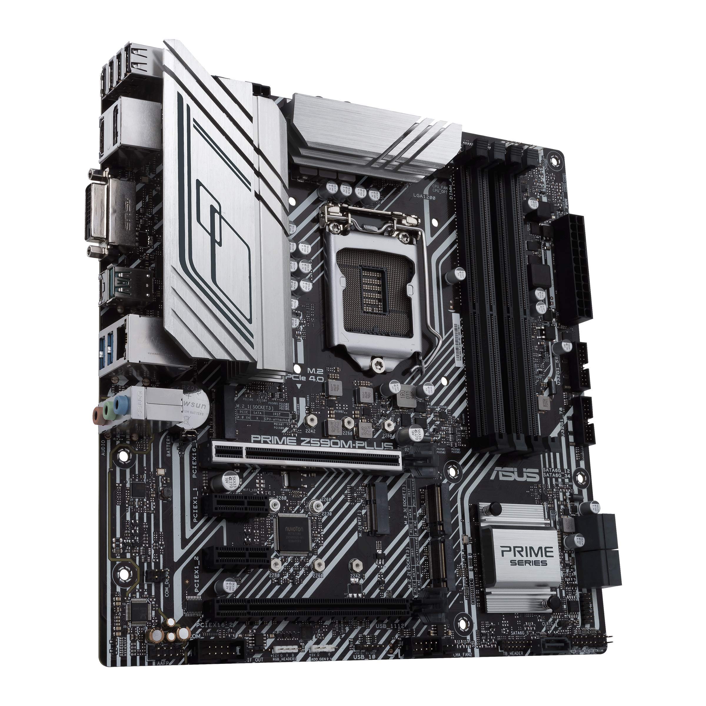 ASUS Prime Z590M-PLUS LGA 1200(Intel11th/10th Gen) microATX Motherboard (PCIe 4.0, 10 Power Stages, 3X M.2 Slot,Thunderbolt 4 Header,1Gb LAN, SPI-TPM Header,M.2 Socket -Key E Wireless,Aura Sync RGB)