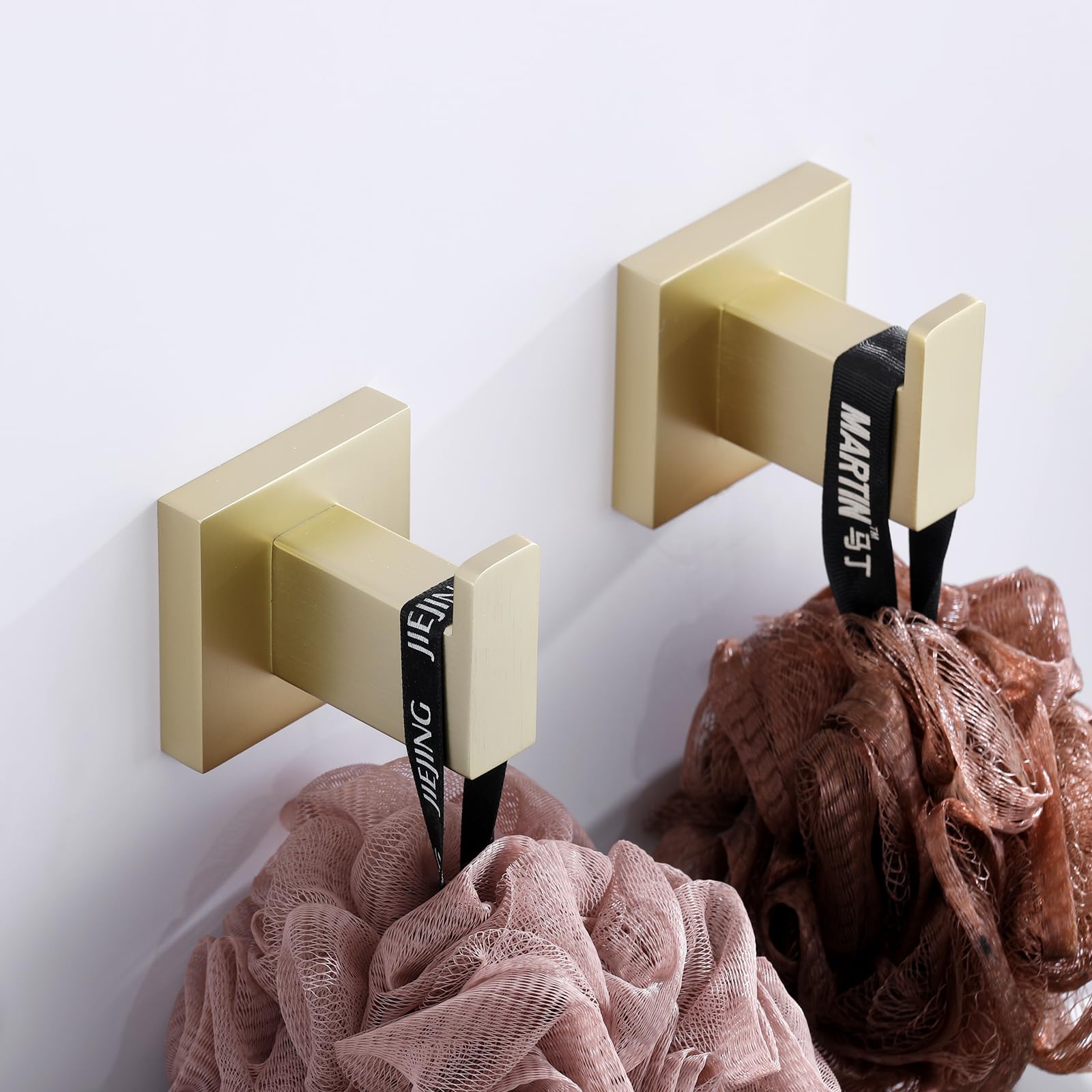 LANC Wall Hook Bathroom Accessories Towel Hooks Black and Gold Coat Hooks Heavy Duty Square Robe Hook Wall Mounted for Kitchen Household Hotel Hanger Hook Stainless Steel 3-Pack,A9005GK-P3