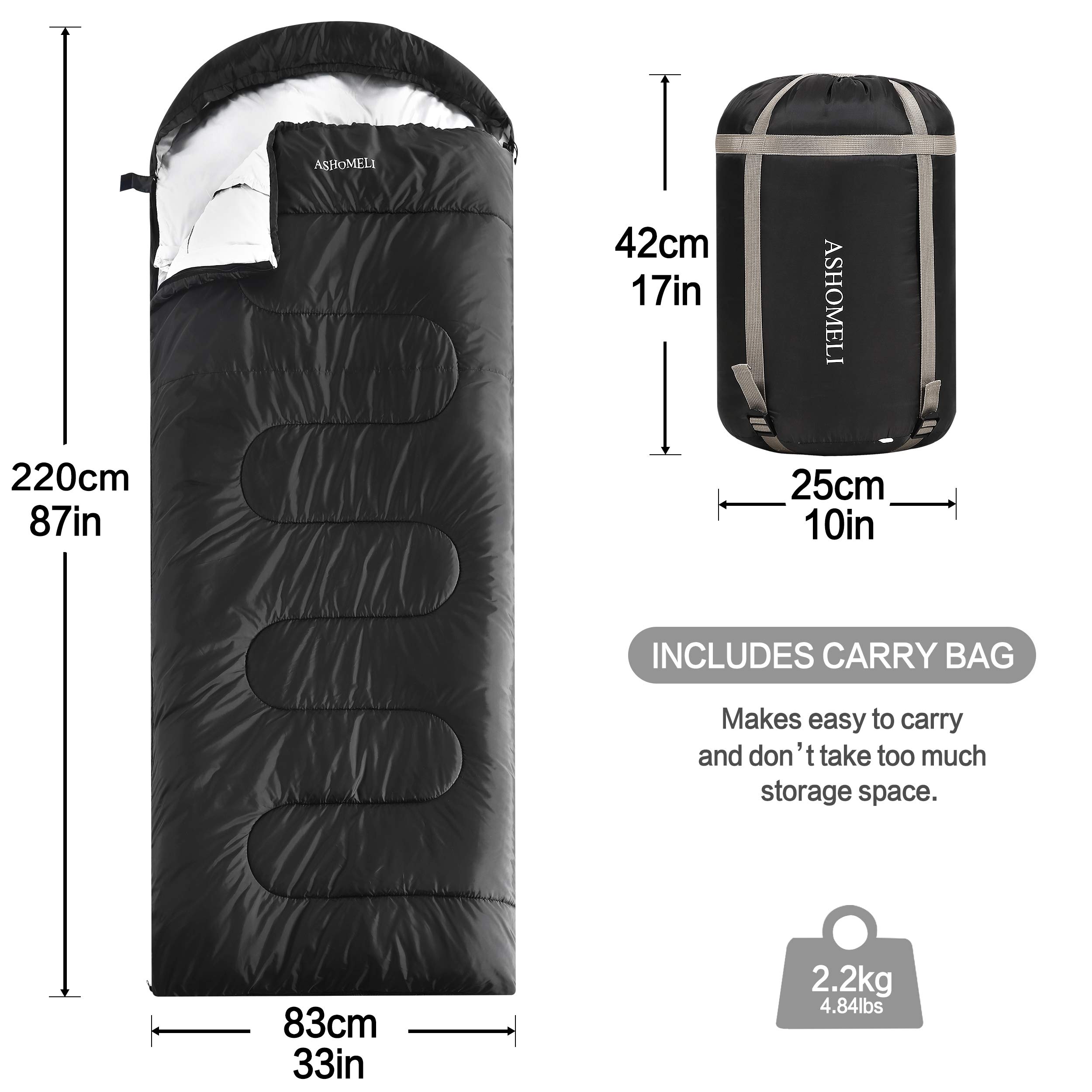 ASHOMELI Camping Sleeping Bag - 4 Season Warm & Cool Weather - Summer, Spring, Fall, Winter, Lightweight, Waterproof Sleeping Bags for Adults & Kids - Camping, Traveling, Indoors and Outdoors