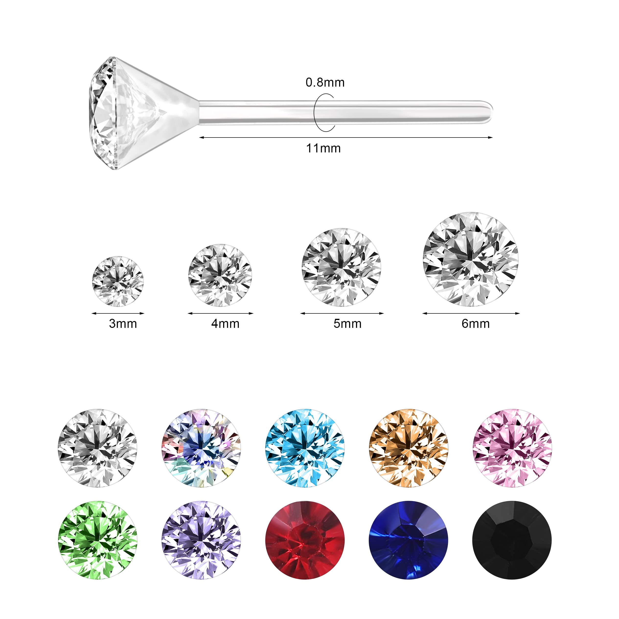 AoedeJ 80 Pcs Colorful Cubic Zirconia Earrings Studs Earrings Plastic Earrings For Sensitive Ears Hypoallergenic Earrings for Women (White 5mm)