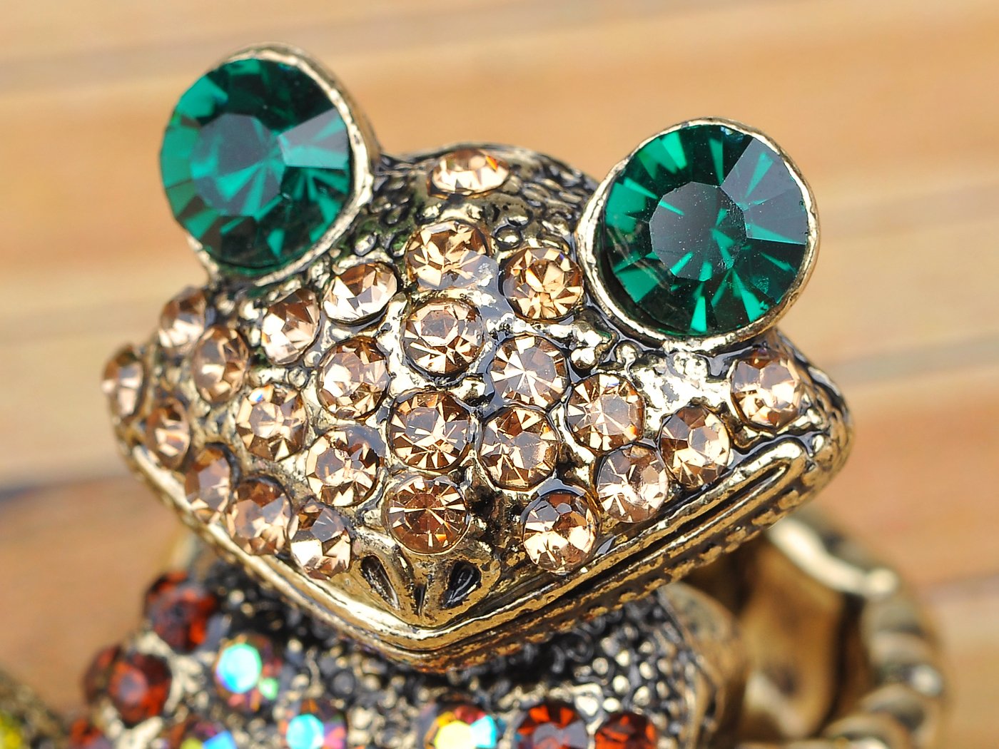 Alilang Adjustable Antique Golden Tone Multicolored Rhinestones Frog Toad Ring