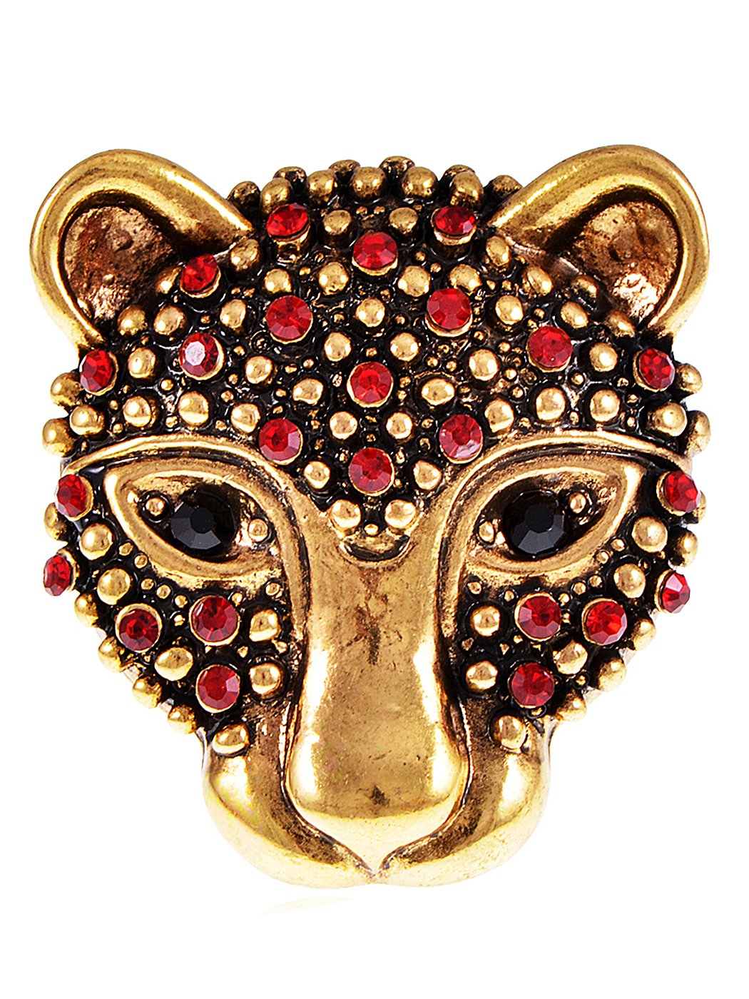 Alilang Antique Golded Tone Ruby Red Crystal Rhinestones Cheetah Feline Stretch Ring