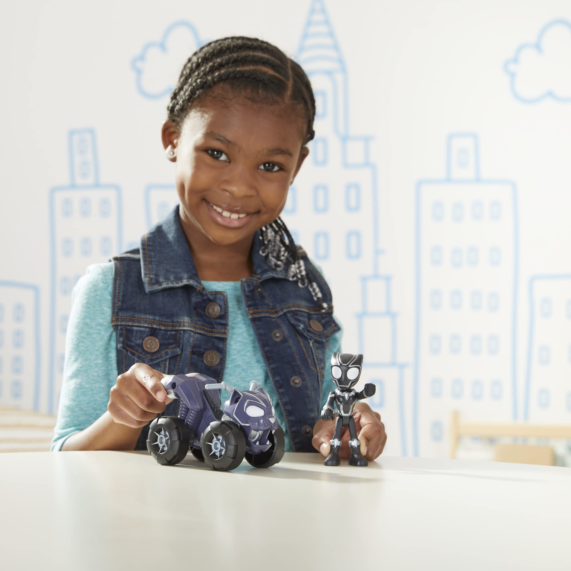 Marvel Spidey and His Amazing Friends Black Panther Action Figure and Panther Patroller Vehicle, for Kids Ages 3 and Up