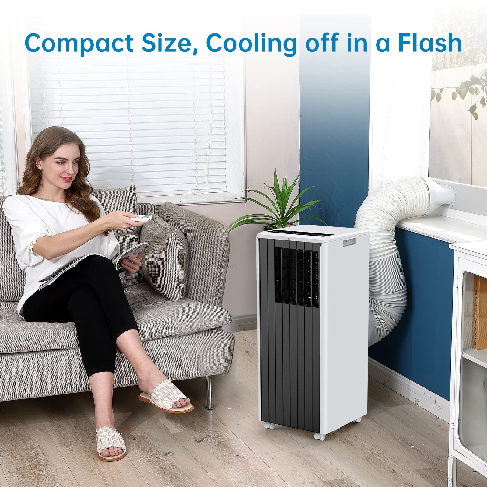 Adoolla 8000 BTU Portable Air Conditioner, Air Conditioners 3-in-1 Compact Fast Cooling Indoor AC Unit, Window Mount Exhaust Kit, Fan Dry Modes, 115V