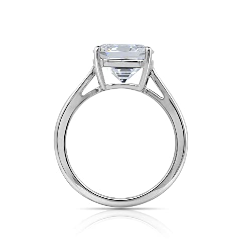 Amazon Essentials Platinum Plated Sterling Silver Infinite Elements Cubic Zirconia Asscher Cut Solitaire Ring, (previously Amazon Collection)