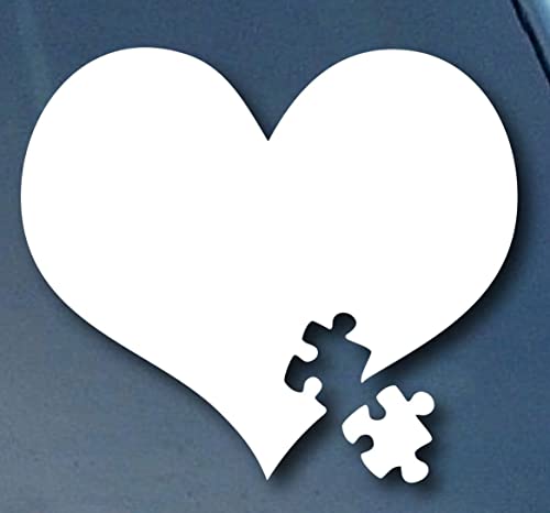 Autism Awareness Heart Puzzle Piece Decal Vinyl Sticker Auto Car Truck Wall Laptop 6" Wide - White Color