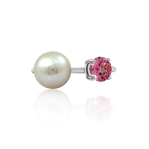 Amazon Essentials Platinum-Plated Sterling Silver Freshwater Pearl Open with Fancy Pink Infinite Elements Cubic Zirconia Accents Ring, Size 8 (previously Amazon Collection)