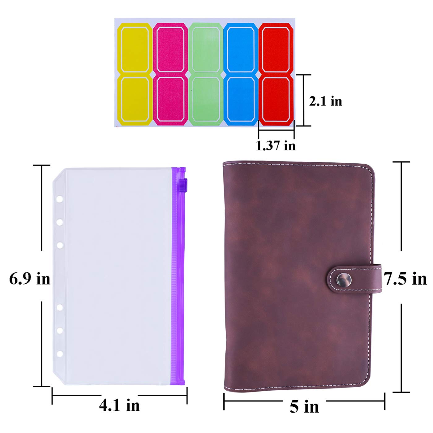 Antner A6 Budget Binder with Zipper Envelopes for Budgeting, Money Organizer for Cash, Budget Planner with Multicolor Cash Envelopes, Money Saving Binder, Light Brown